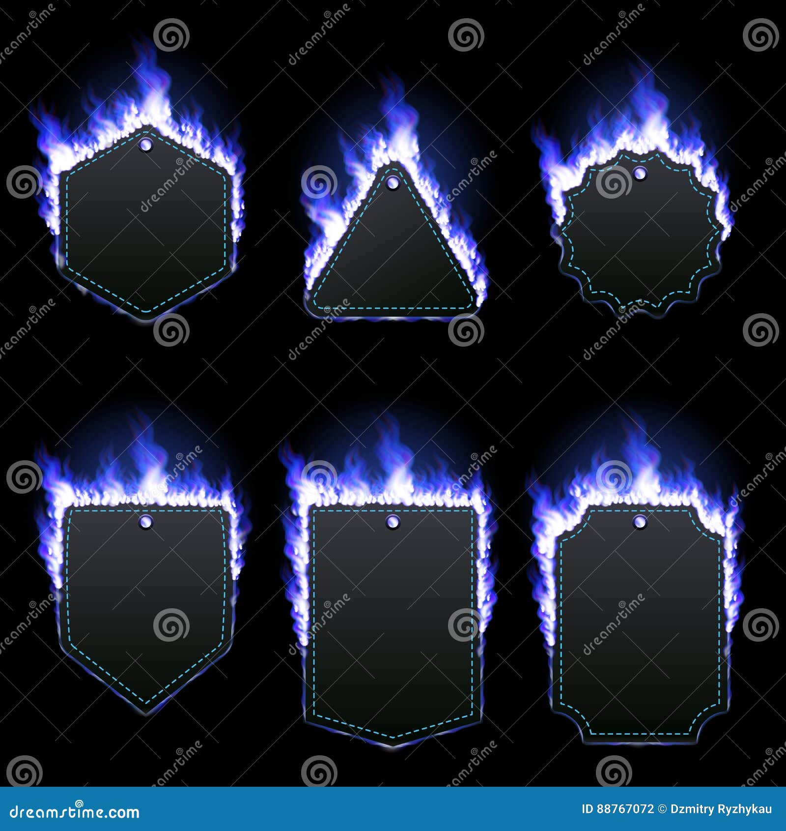 Set of Six Frames Surrounded with Blue Flame Stock Vector ...