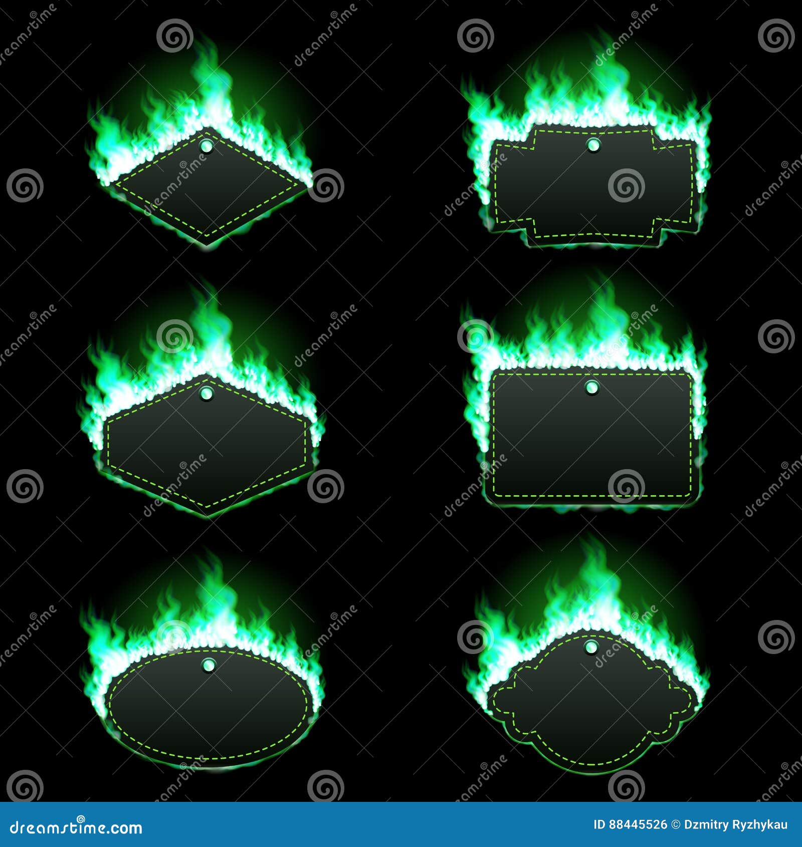 Set of Six Frames Surrounded with Green Flame Stock Vector ...