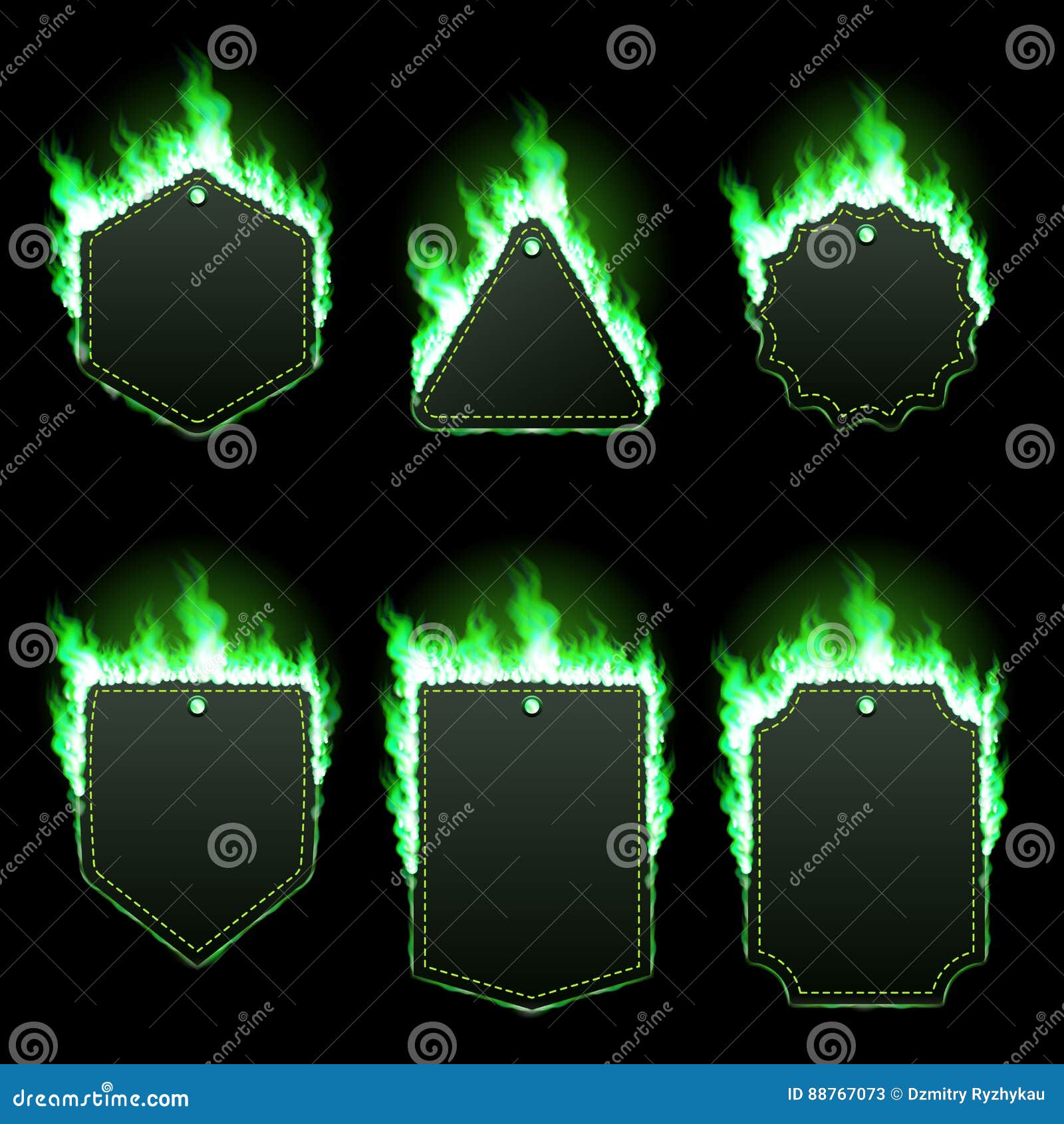 Set of Six Frames Surrounded with Green Flame Stock Vector ...