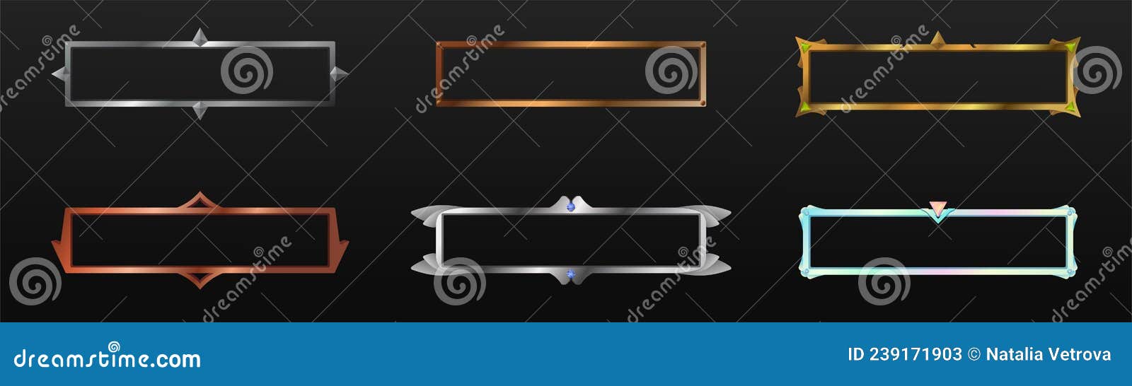 Set of Six Game Design Elements. Various Rectangular Metal Frames for ...