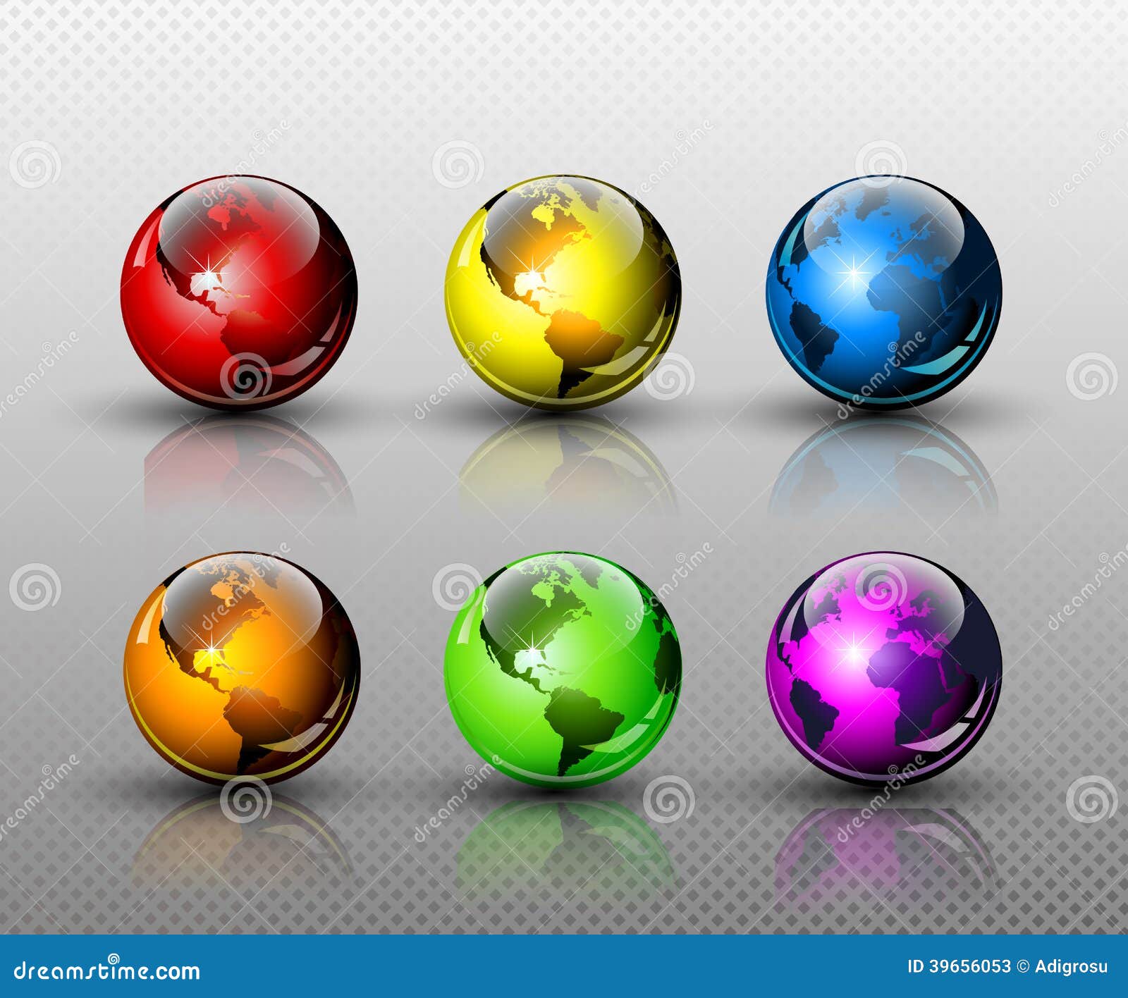 Set of Six Glossy Colored Earth Globes Stock Vector - Illustration of ...