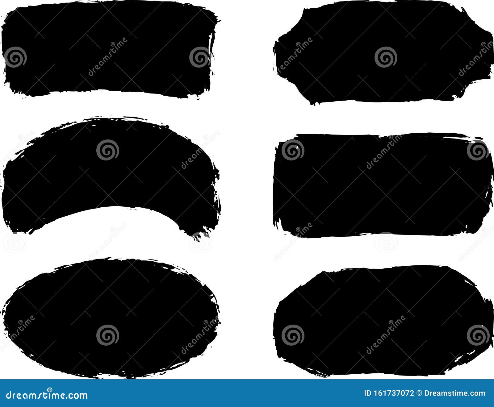 Set of Six Hand Drawn Abstract Black Paint Labels or Frames. Vector ...