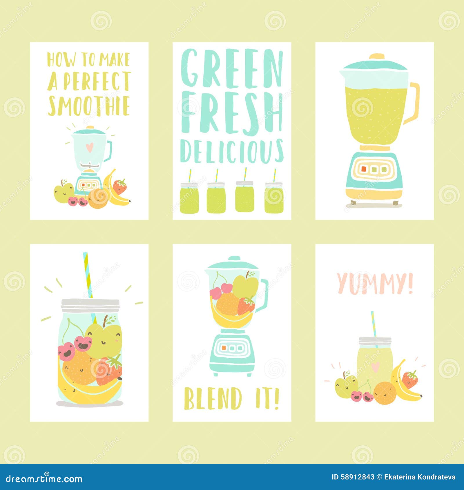 Set of Six Hand Drawn Smoothie Card Templates Stock Vector ...