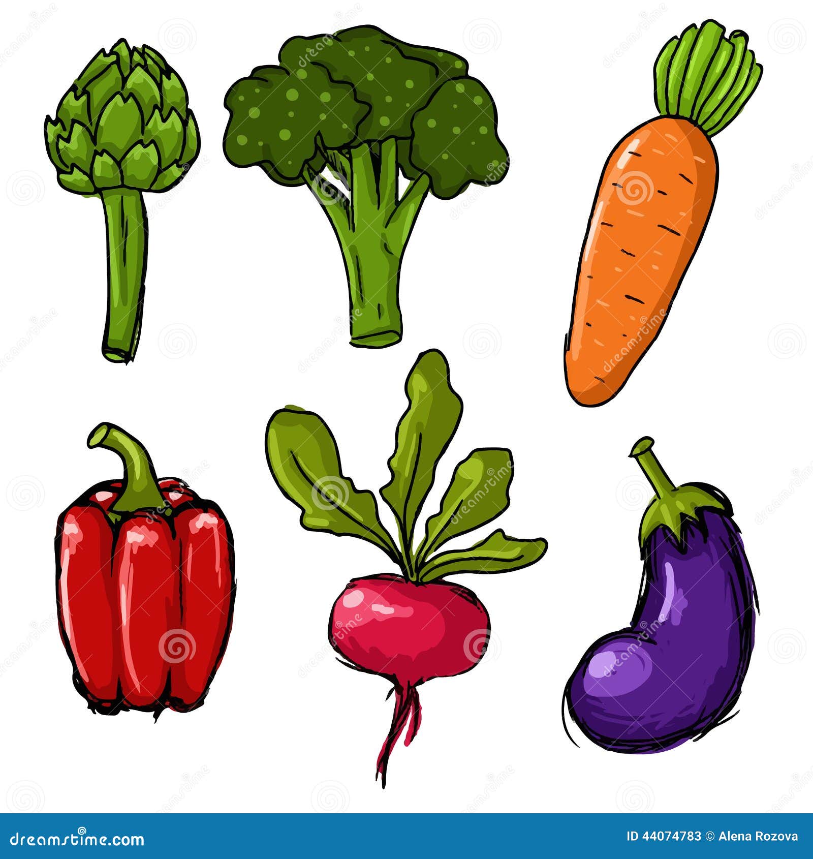 Set of Six Hand Drawn Vegetables Stock Vector - Illustration of ...