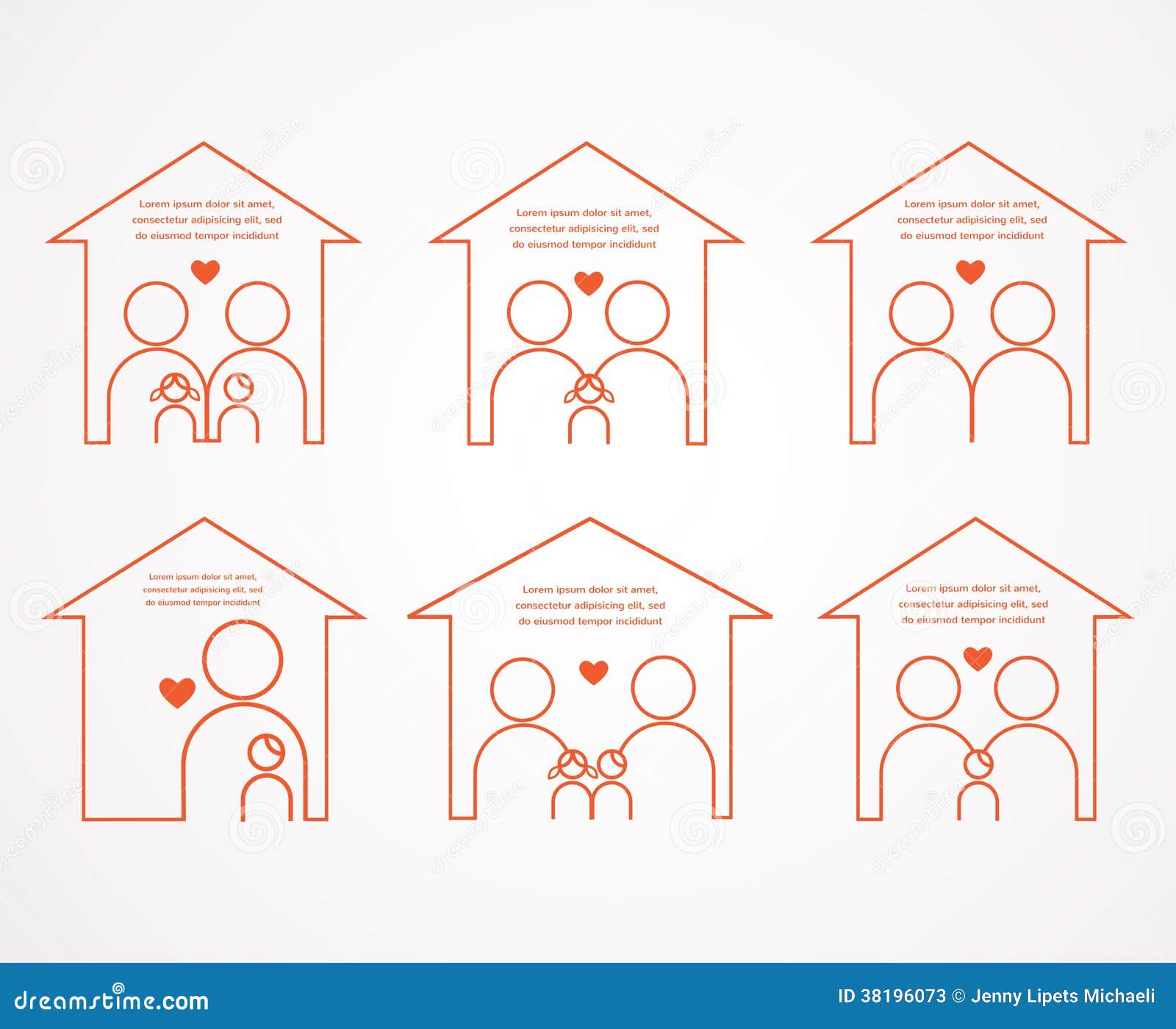 Set of Six Houses and Different Families Stock Vector - Illustration of ...