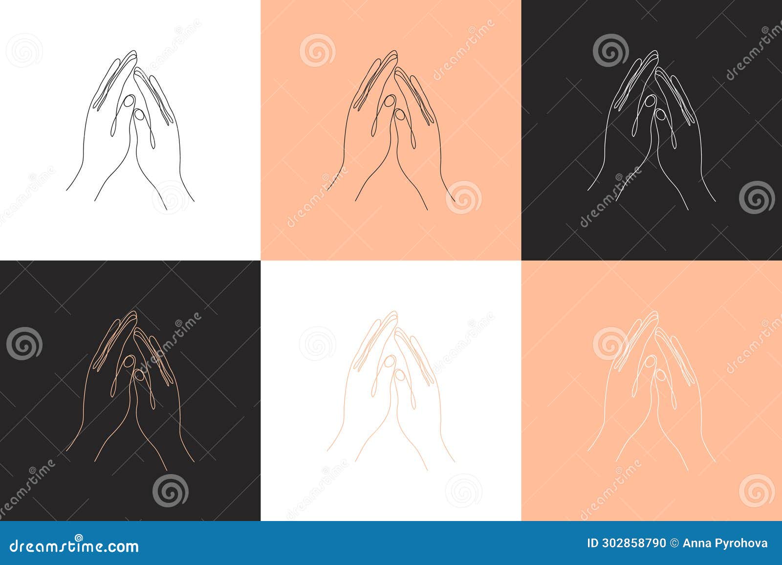 A Set of Six Illustrations of Touch of Two Hand Stock Vector ...