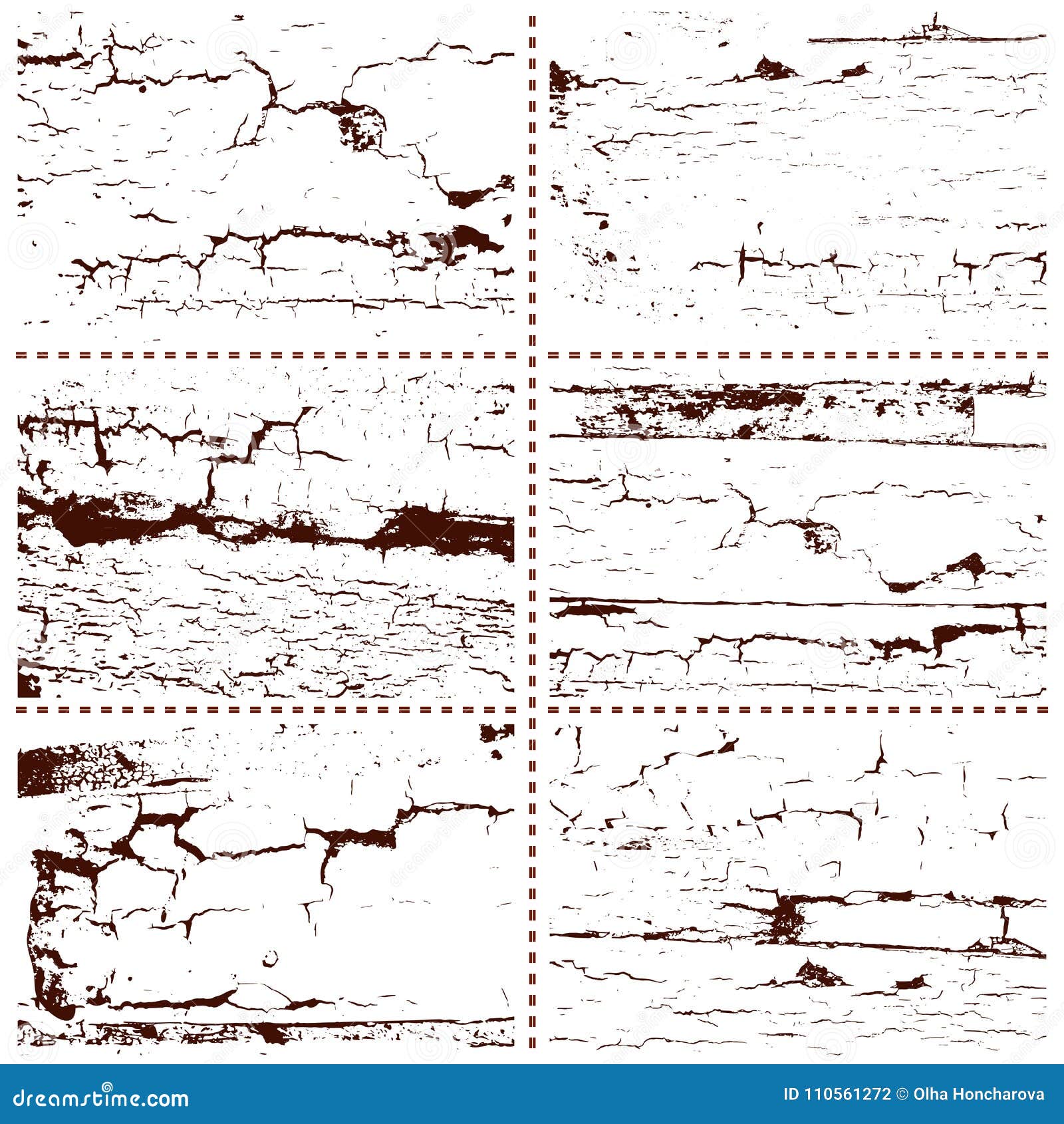 Set of Six Isolated Patterns of Cracks. Grunge or Vintage Design ...