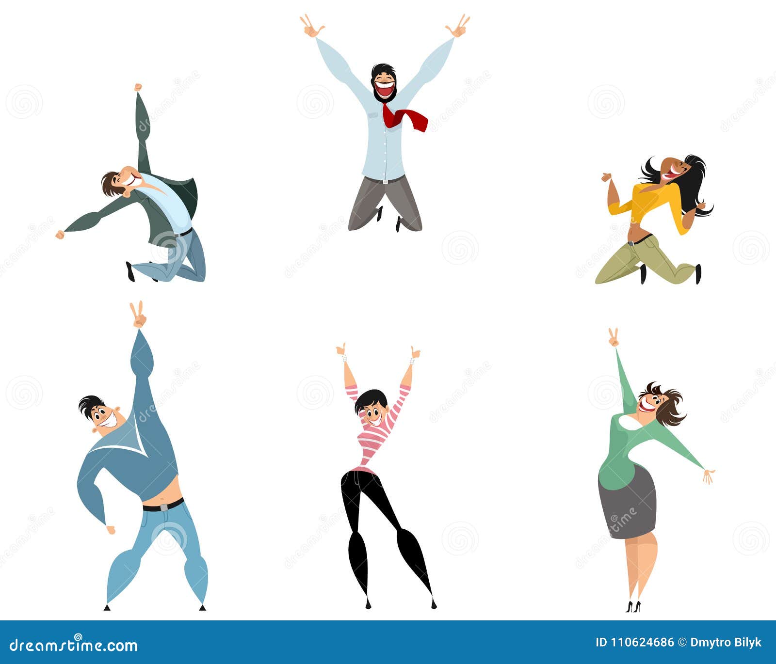 Set of Six Joyful Characters Stock Vector - Illustration of person ...