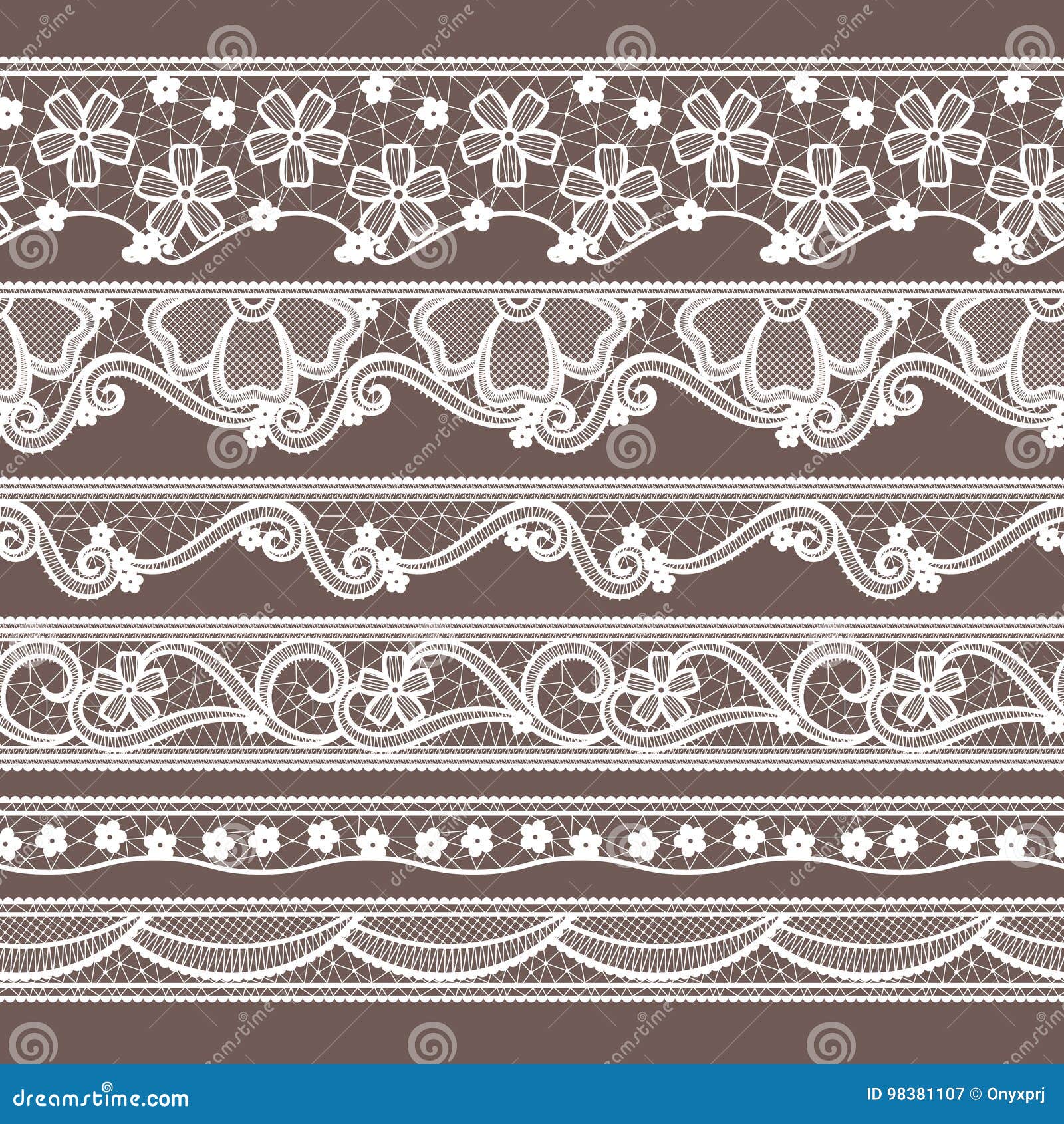 Set of Six Lace Ribbons Horizontal Seamless Patterns. Vector Needlework ...