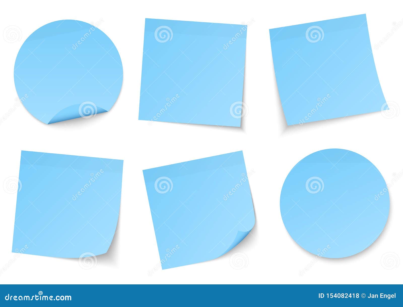 Set of Six Light Blue Sticky Notes Stock Vector - Illustration of memo ...