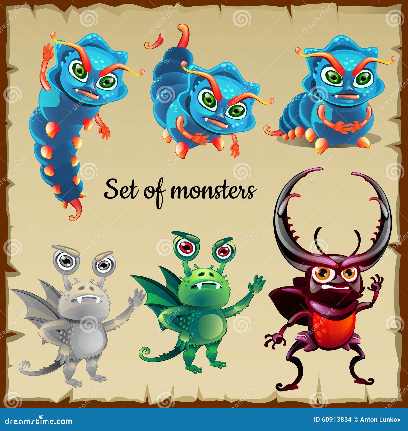 Set of Six Menacing Insects, Cute Monsters Stock Vector - Illustration ...