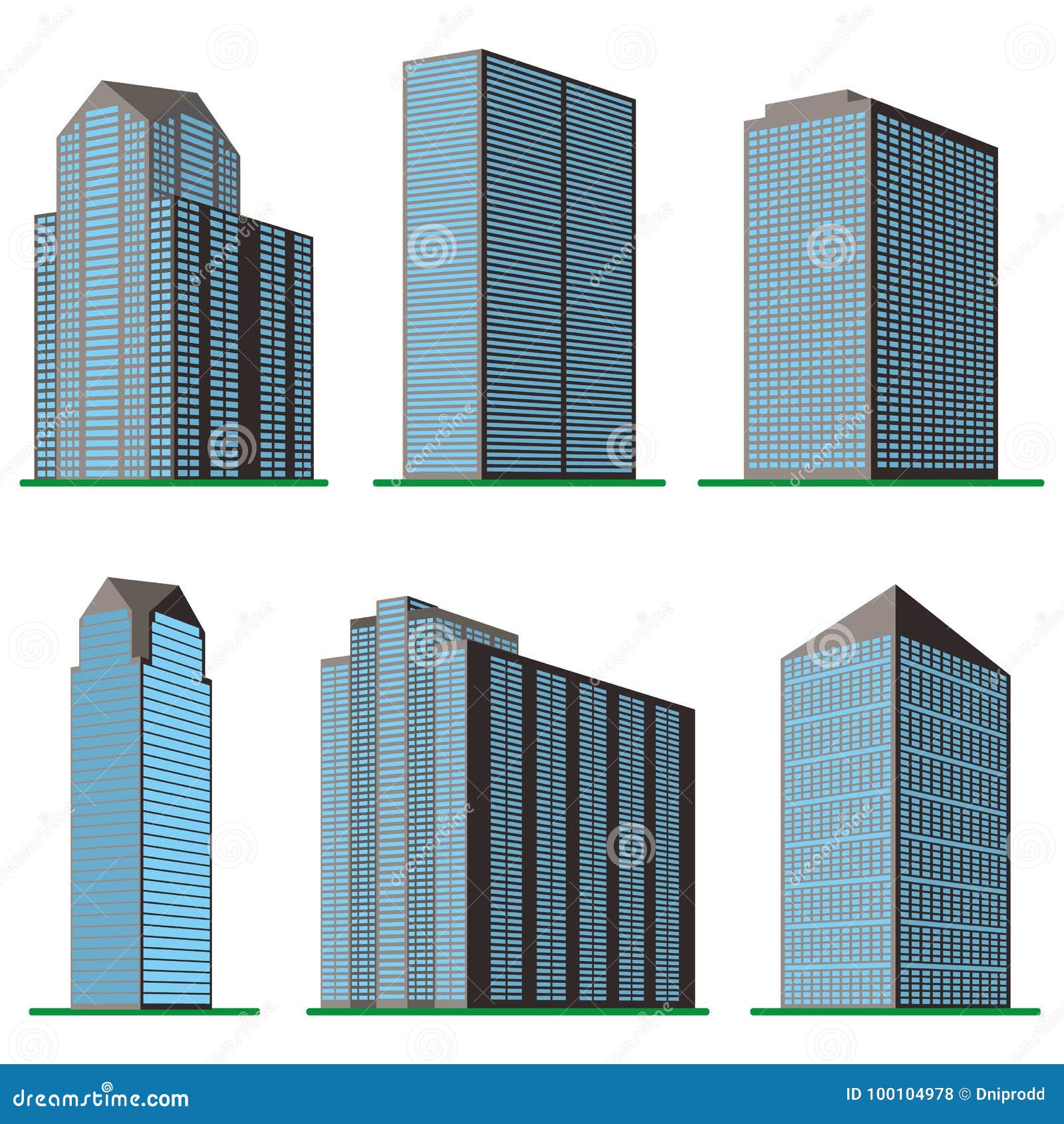 Set of Six Modern High-rise Building on a White Background Stock Vector ...