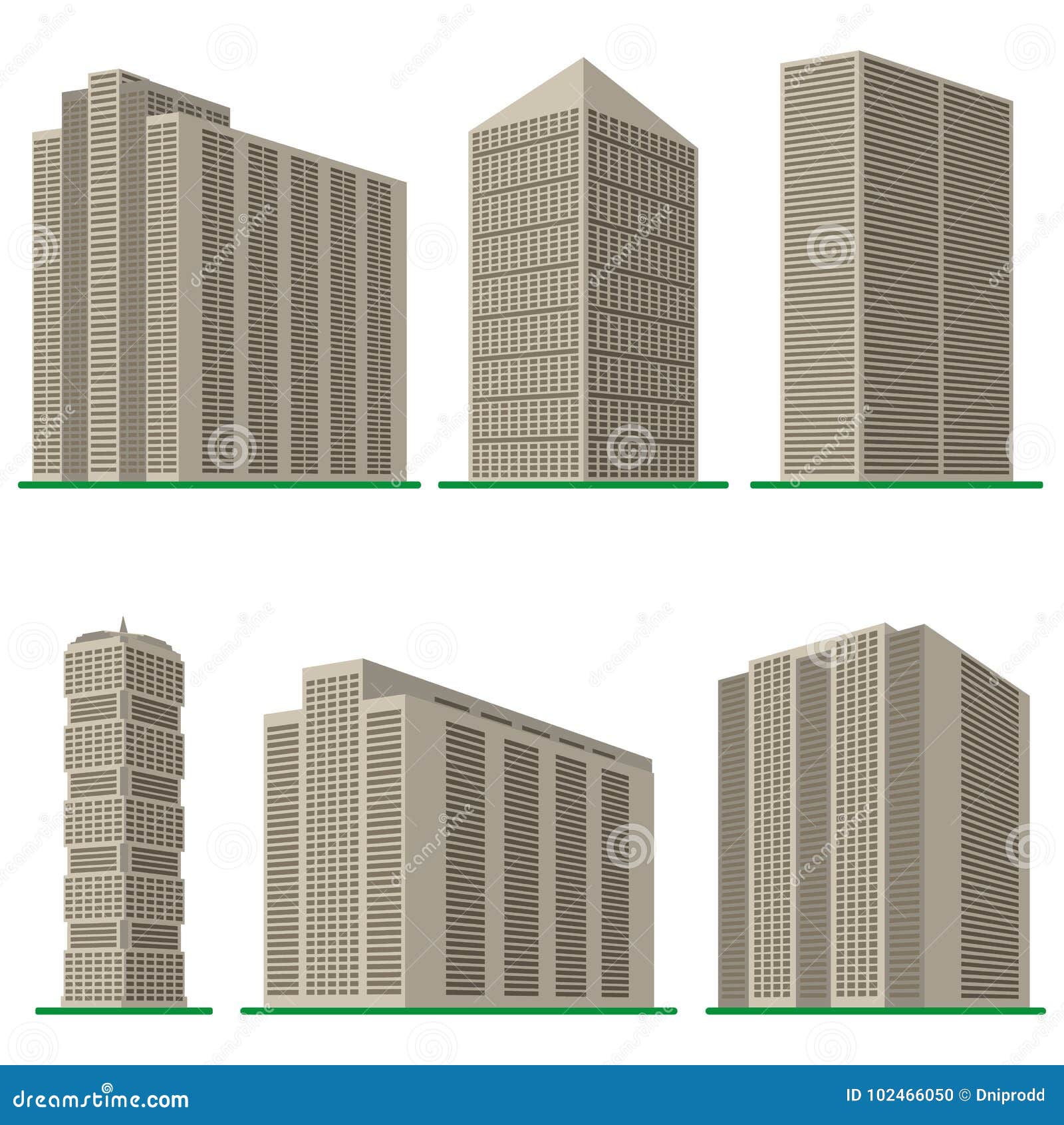 Set of Six Modern High-rise Building on a White Background Stock Vector ...
