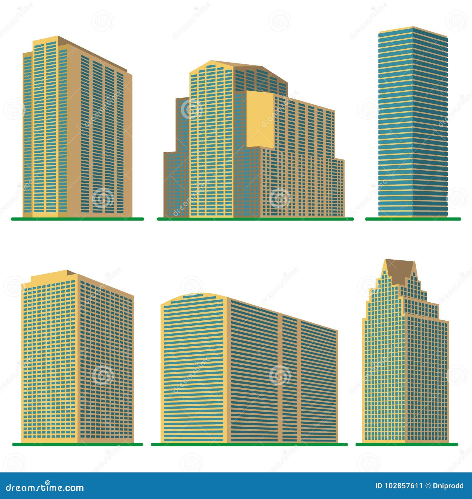 Set of Six Modern High-rise Building on a White Background Stock Vector ...