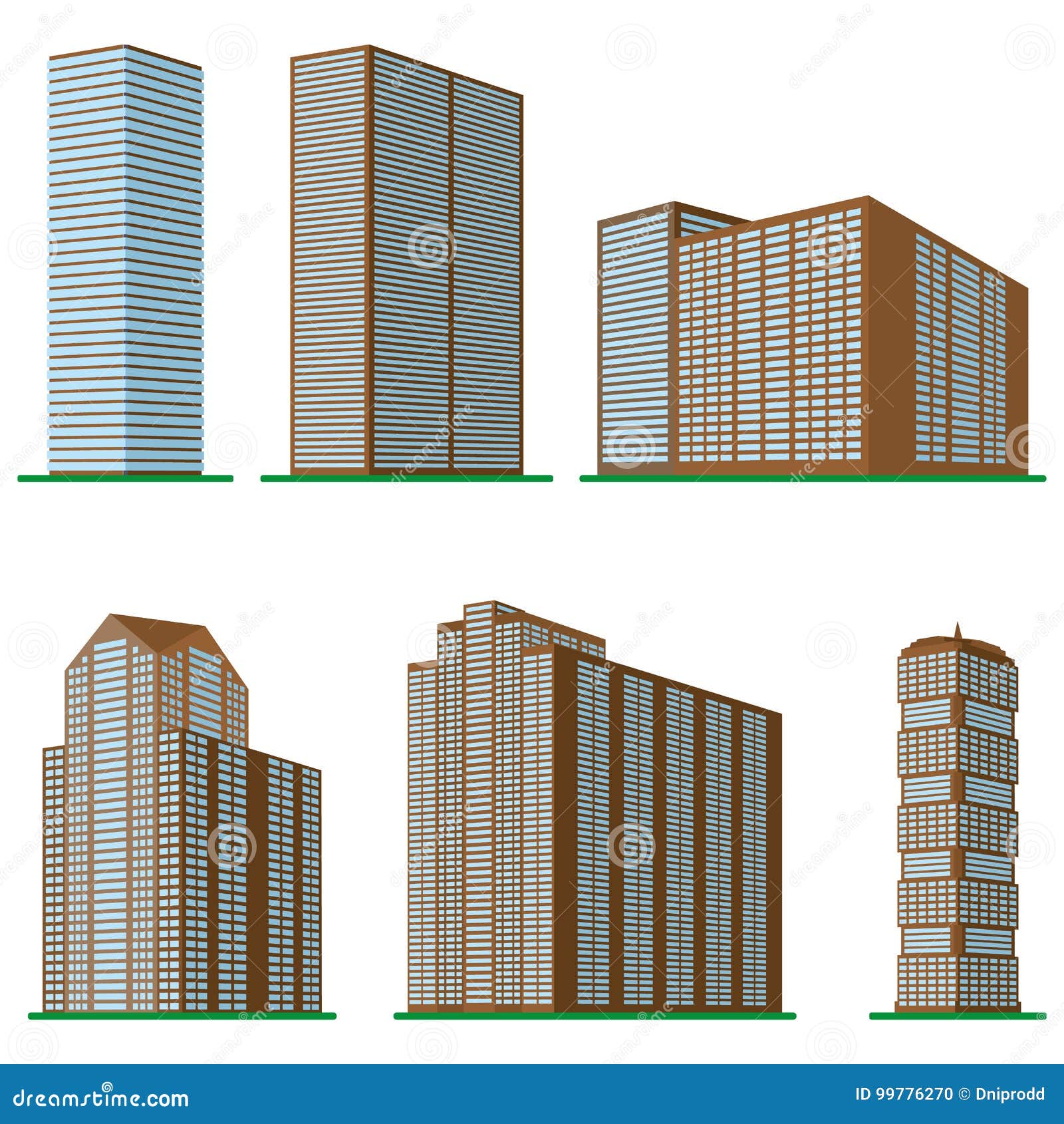 Set of Six Modern High-rise Building on a White Background. Stock ...