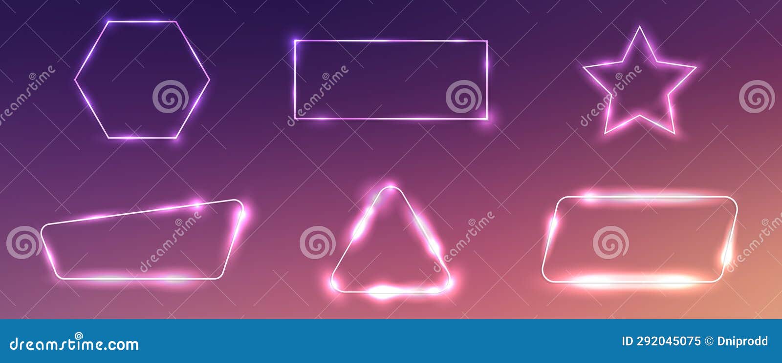 Set of Six Neon Frames with Shining Effects Stock Illustration ...
