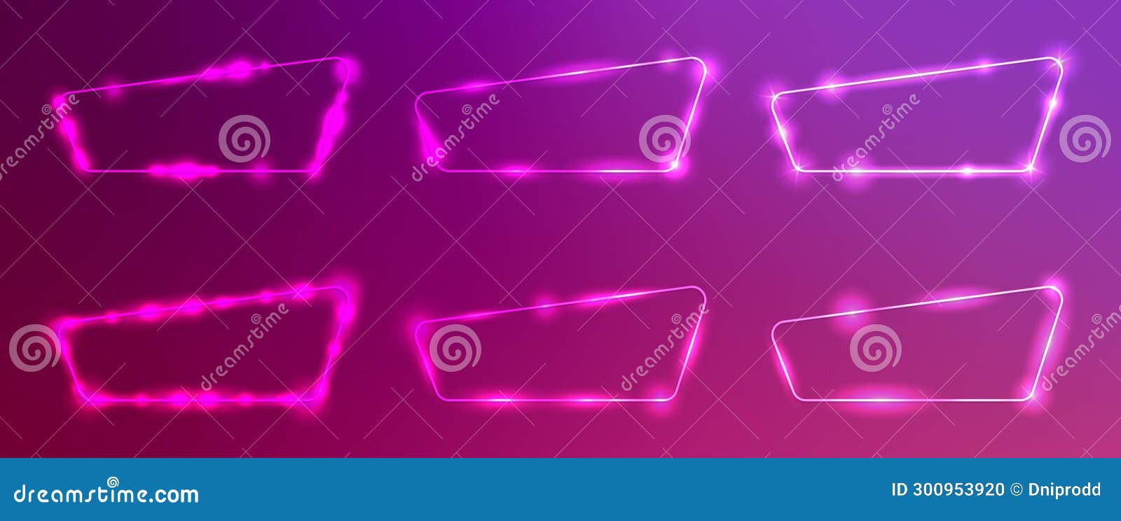 Set of Six Neon Frames with Shining Effects Stock Illustration ...