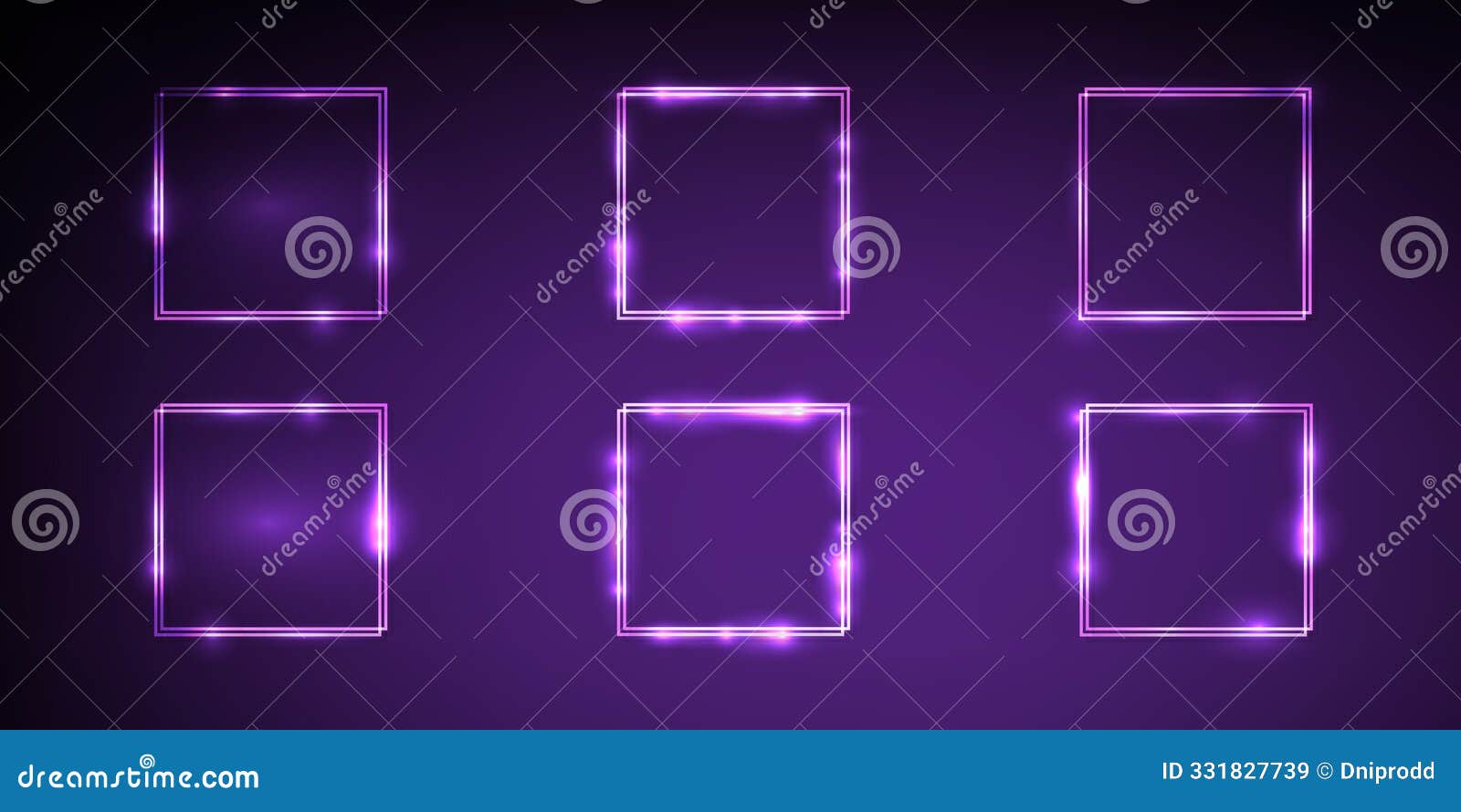Set of Six Neon Frames with Shining Effects Stock Illustration ...