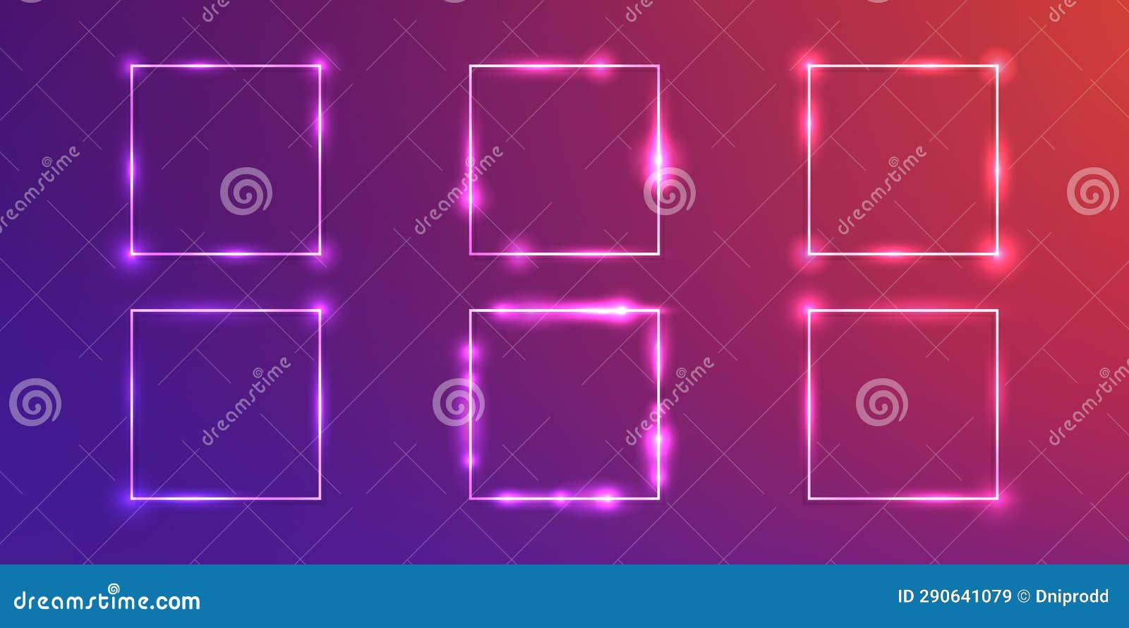 Set of Six Neon Frames with Shining Effects Stock Vector - Illustration ...