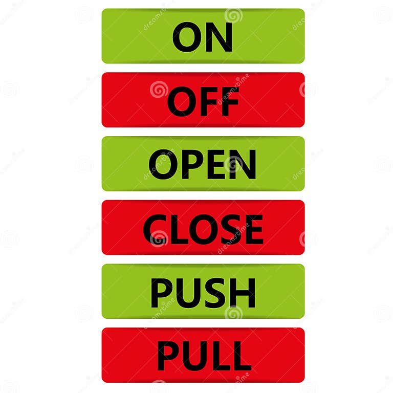 Set of Six on Off Open Close Push Pull Switches Stock Illustration ...