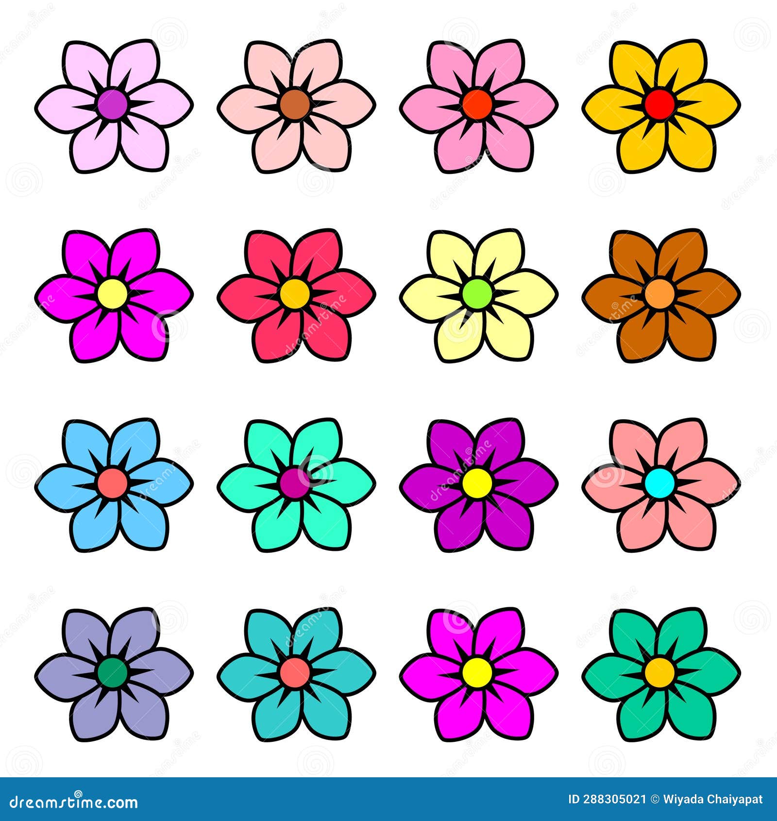 Set of Six Petals of Brightly Colored Flowers Stock Illustration ...