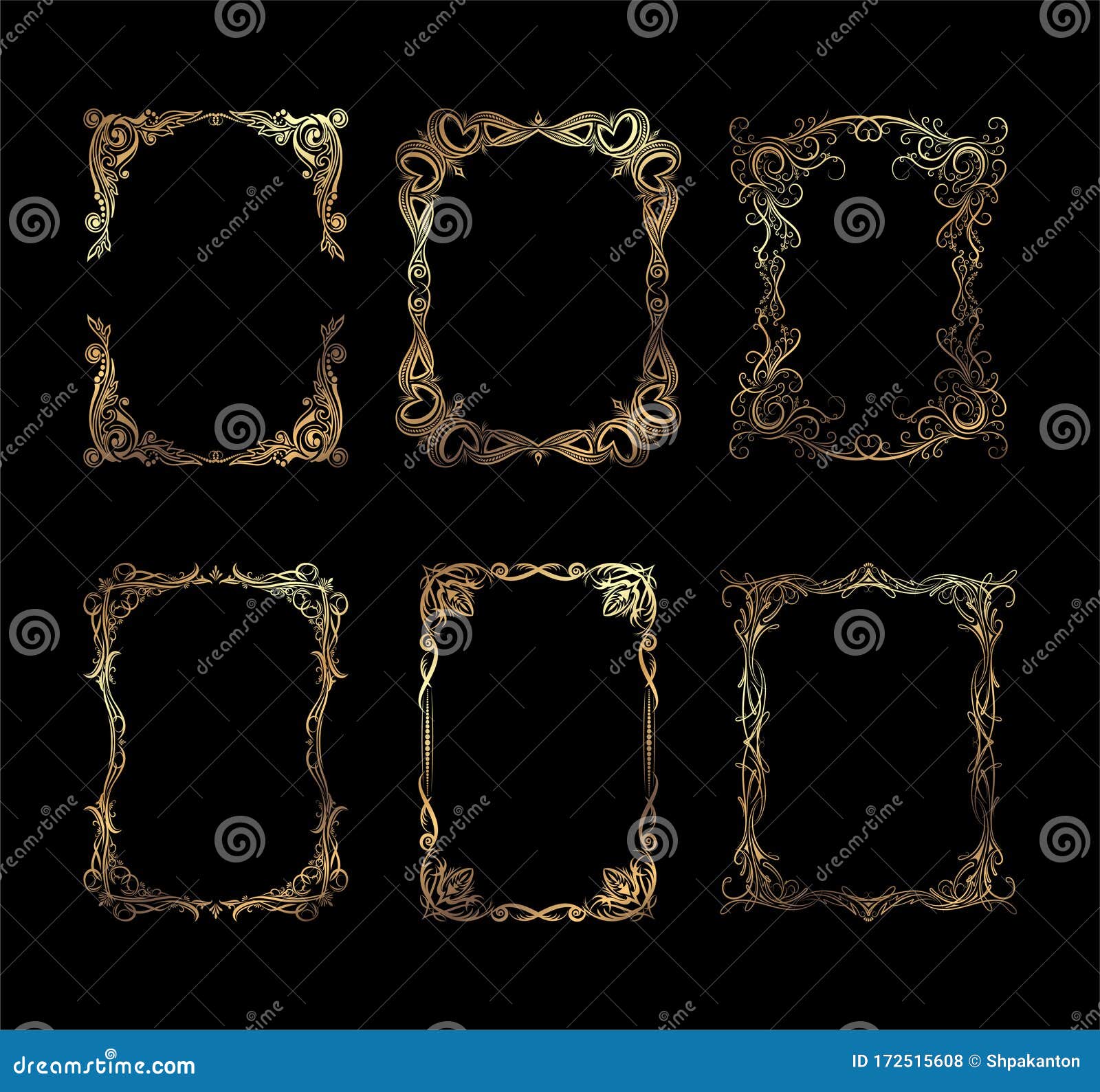 Set of Six Rich Decorated, Elegant Decorative Gold Frames and Borders ...