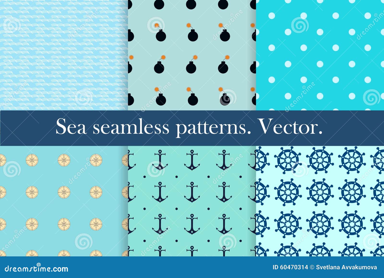 Set of Six Seamless Marine Patterns. Stock Vector - Illustration of ...
