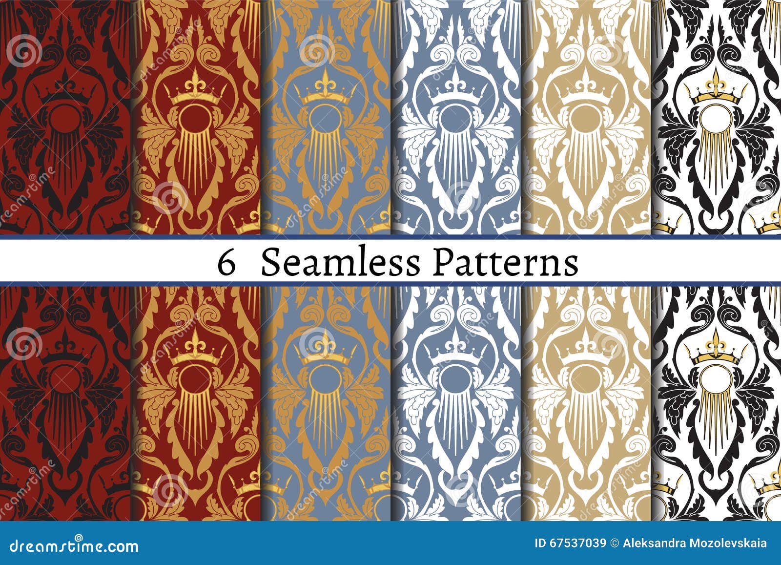 Set of Six Seamless Pattern of Baroque Style. Stock Vector ...