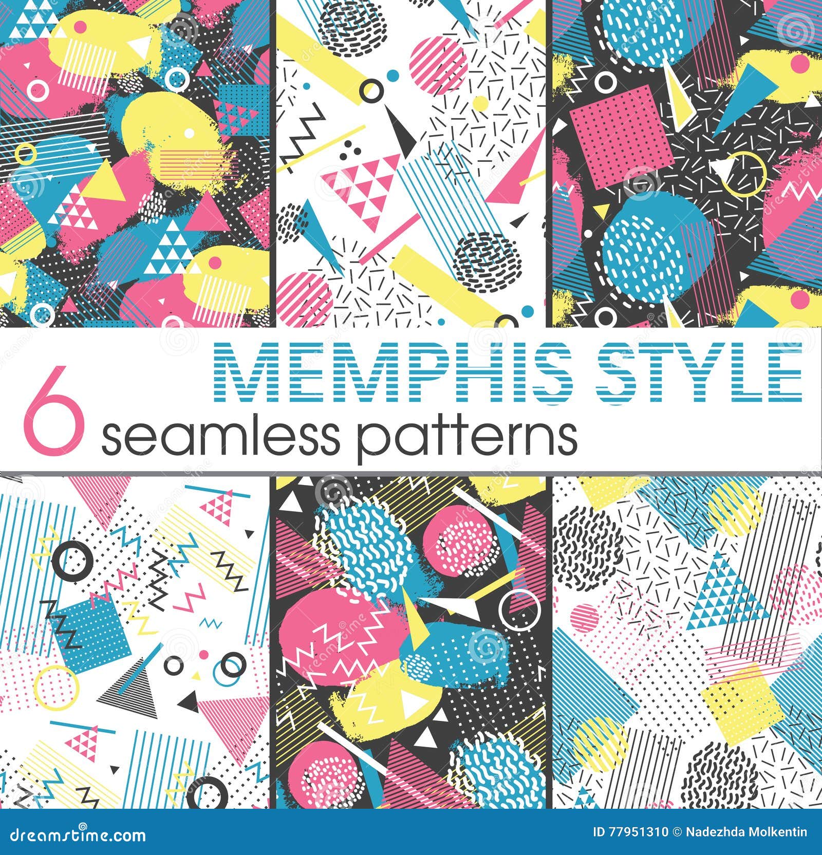 Set of Six Seamless Patterns in Memphis Style Stock Vector ...