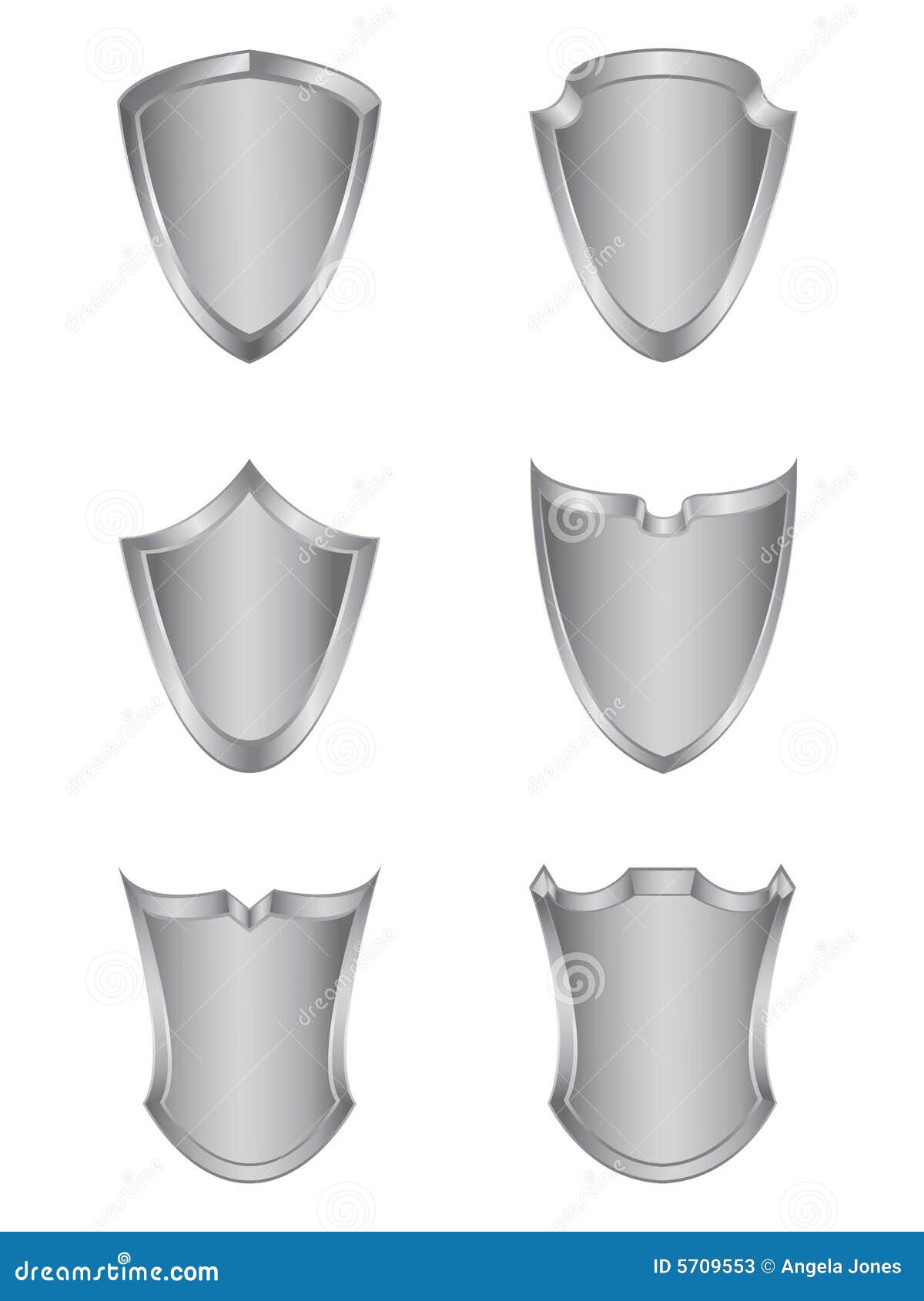 Set of six silver shields stock vector. Illustration of vector - 5709553