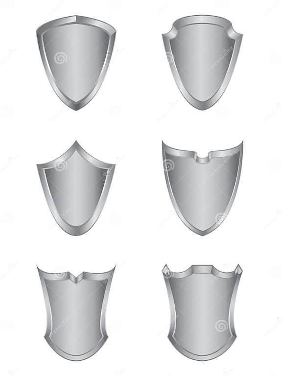 Set of six silver shields stock vector. Illustration of vector - 5709553