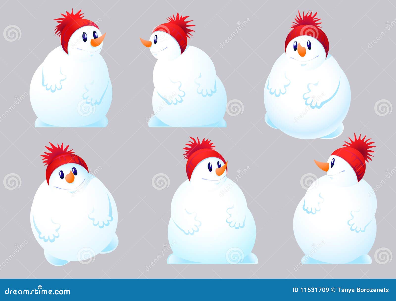 Set of six snowman stock vector. Illustration of color - 11531709