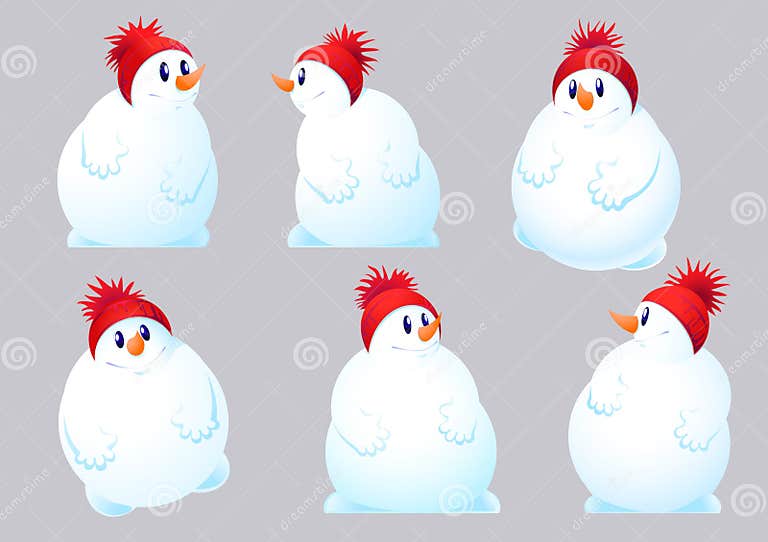 Set of six snowman stock vector. Illustration of color - 11531709