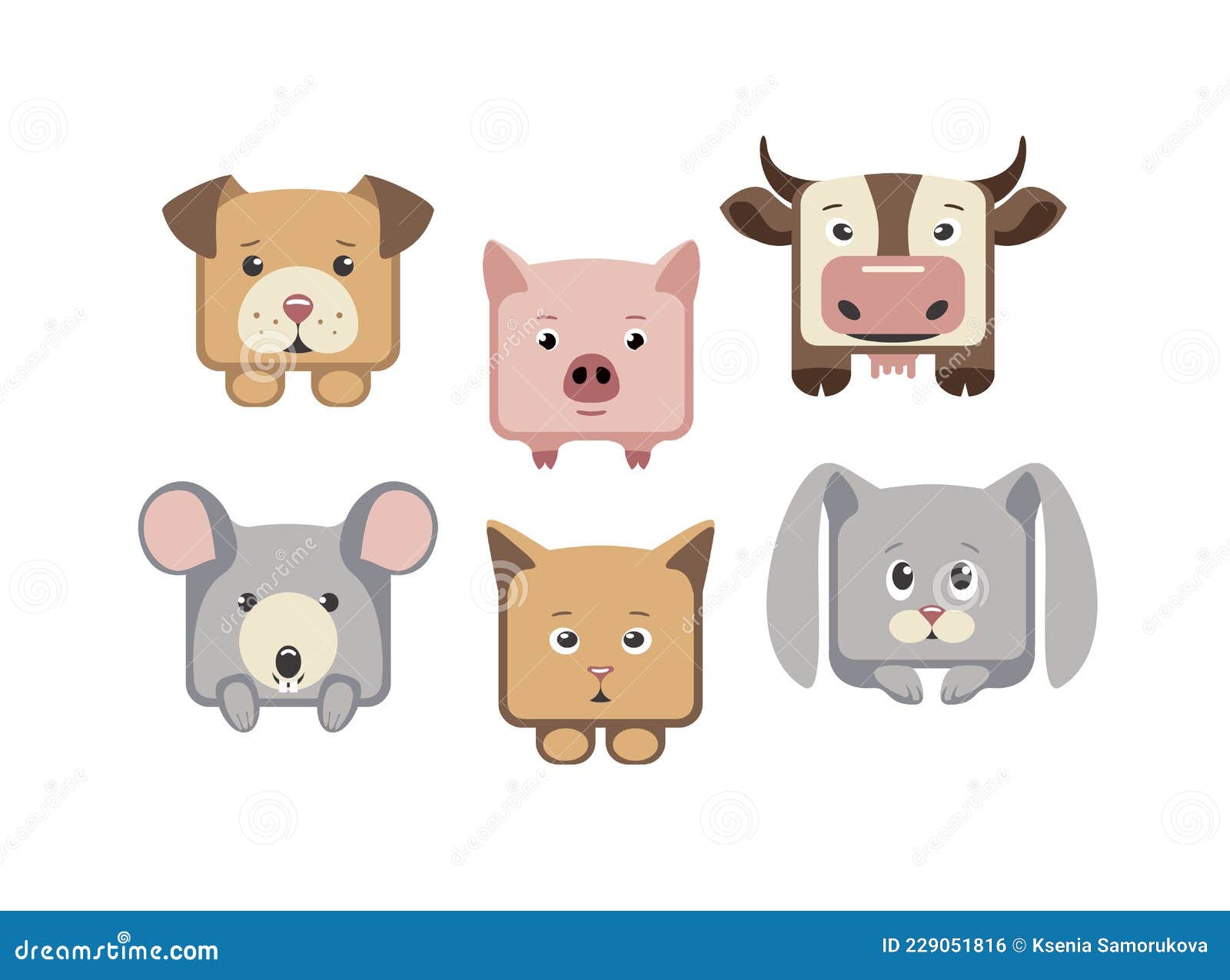 Set of Square Animals on White Background Stock Vector - Illustration ...