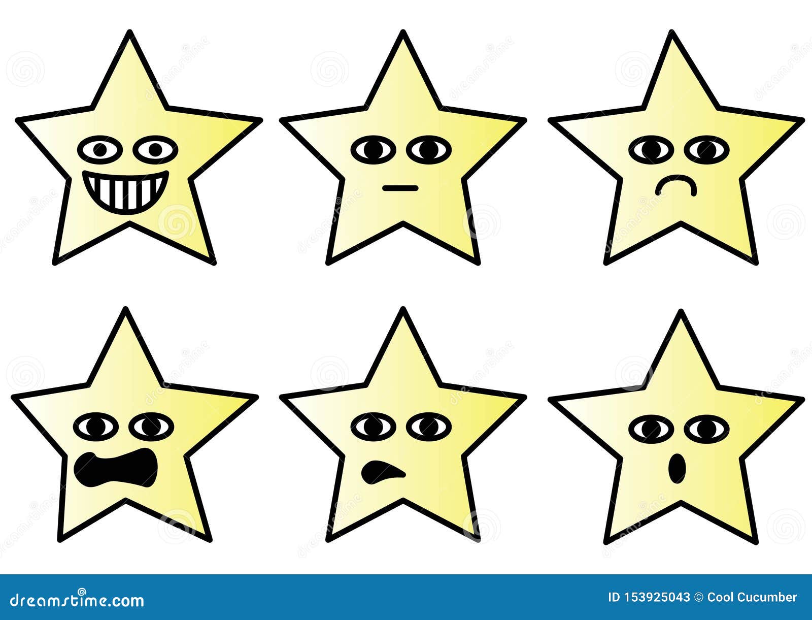 Selection of Different Stars with Funny Faces Vector Illustration Stock ...