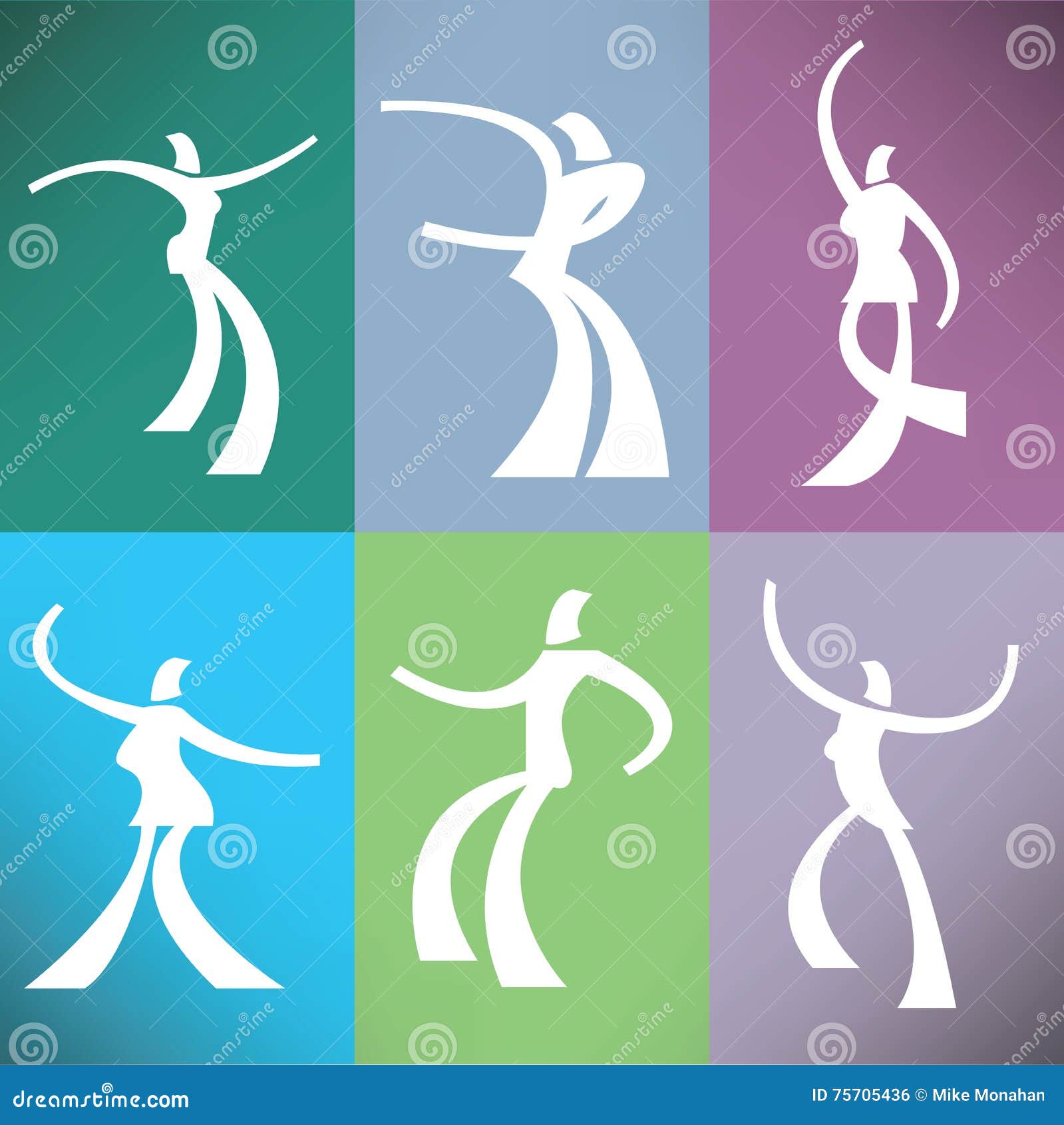 A Set of Six Stylized Dancers Stock Vector - Illustration of disco ...