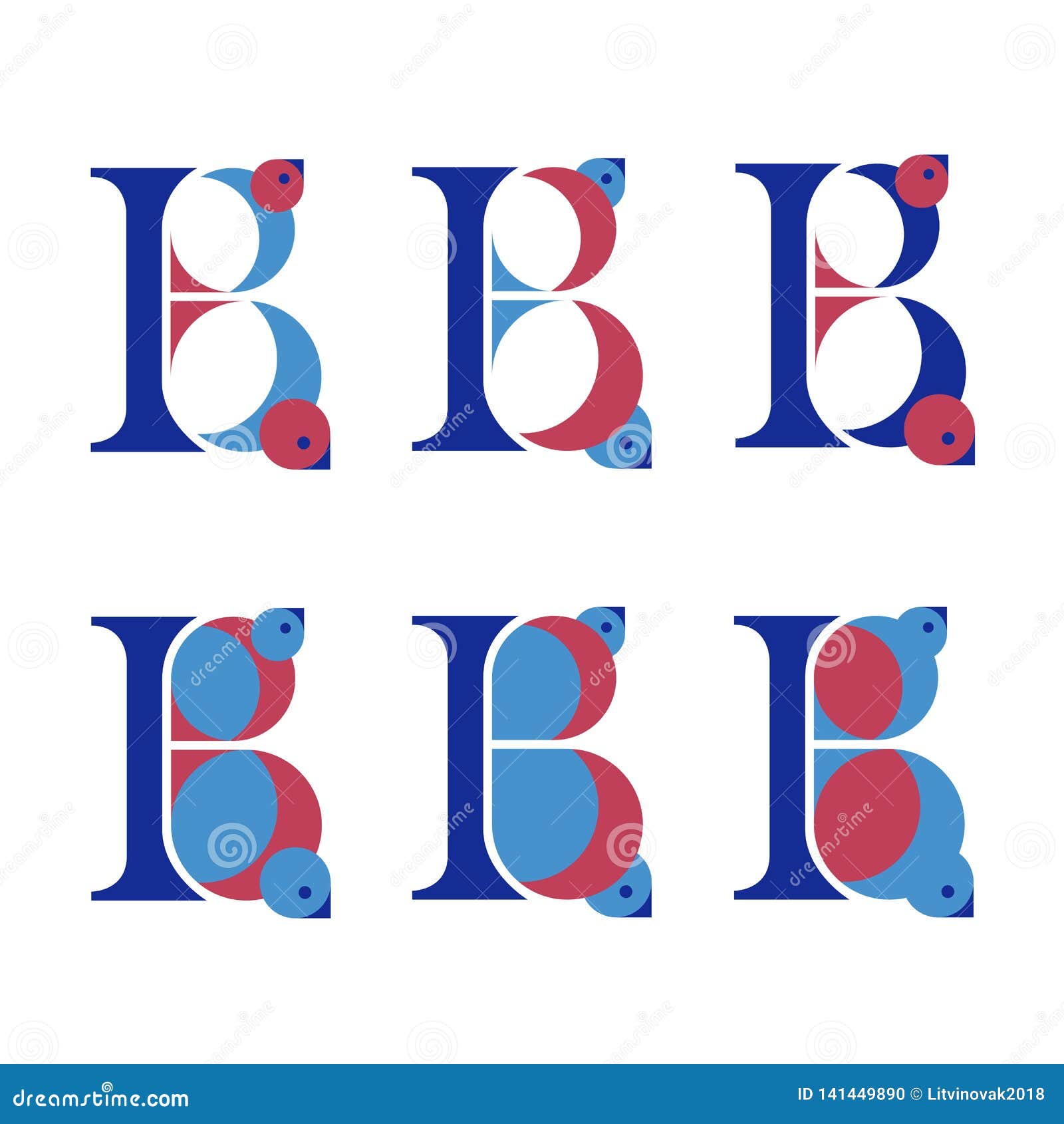 Set of Six Stylized Multicolored Letters B with Birds. Lettering for ...