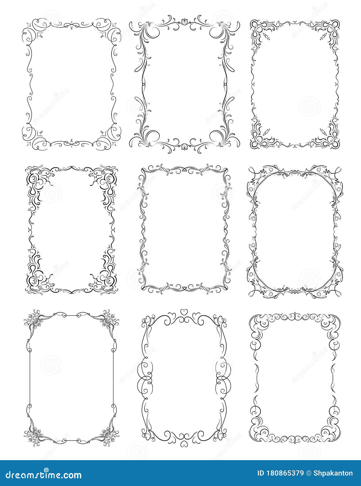 Set of Six Thin Decorative Stylish Vector Frames for Your Design Stock ...