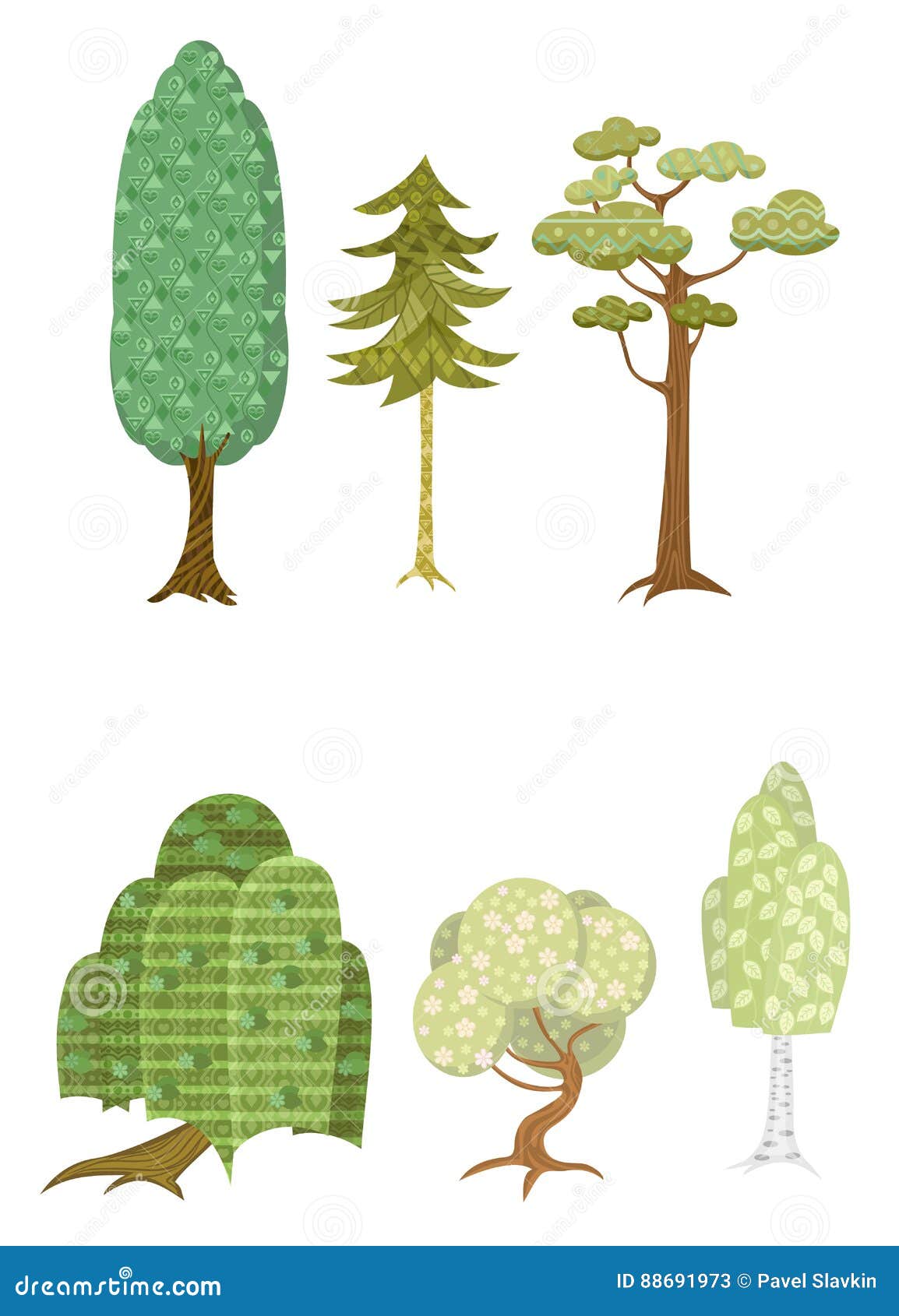 Set of six trees stock vector. Illustration of shape - 88691973
