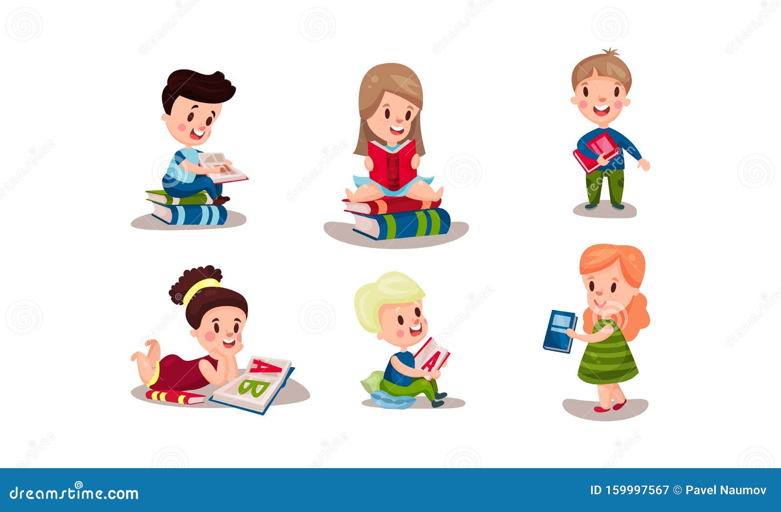 Set of Six Vector Illustrations with Various Positions of Children ...