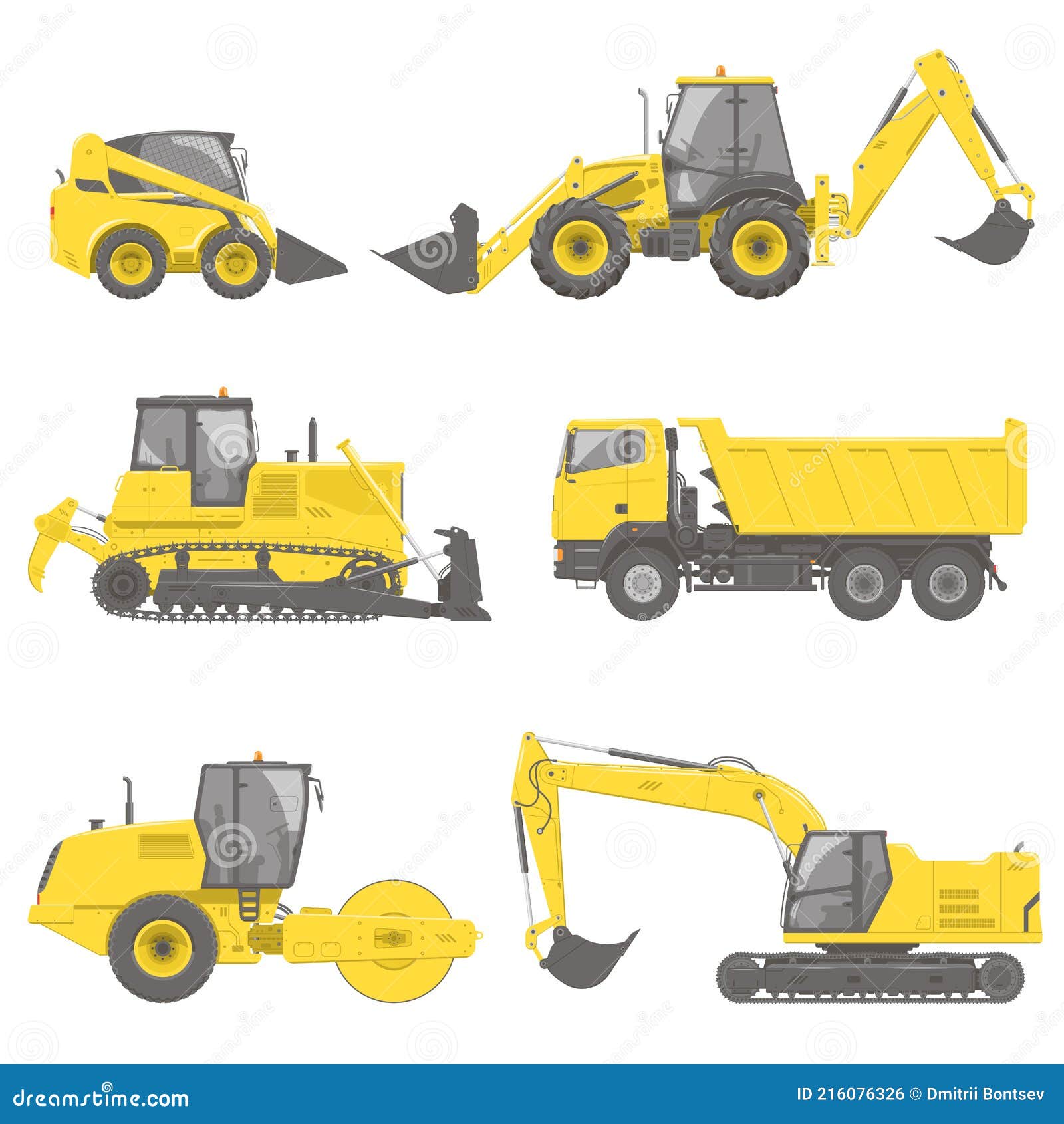 Set of Six Vector Yellow Construction Machines Stock Vector ...
