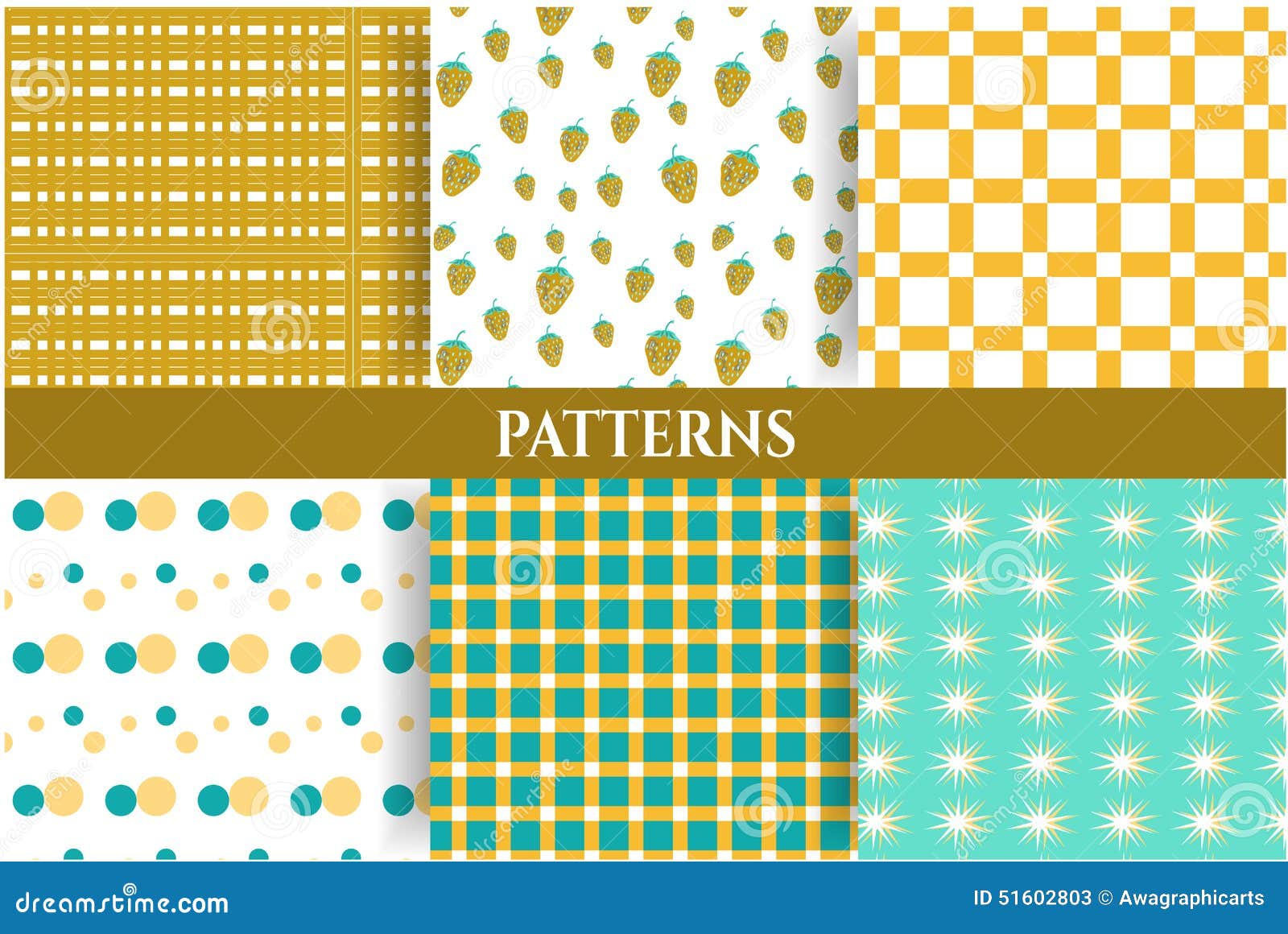 Set of Six Yellow, Blue, White, Simple Seamless Stock Vector ...