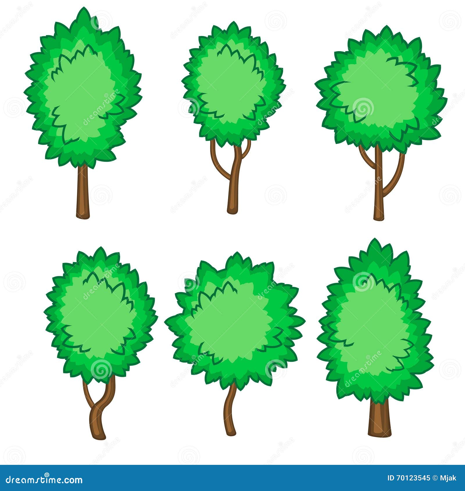 Set of six young trees stock vector. Illustration of symbol - 70123545