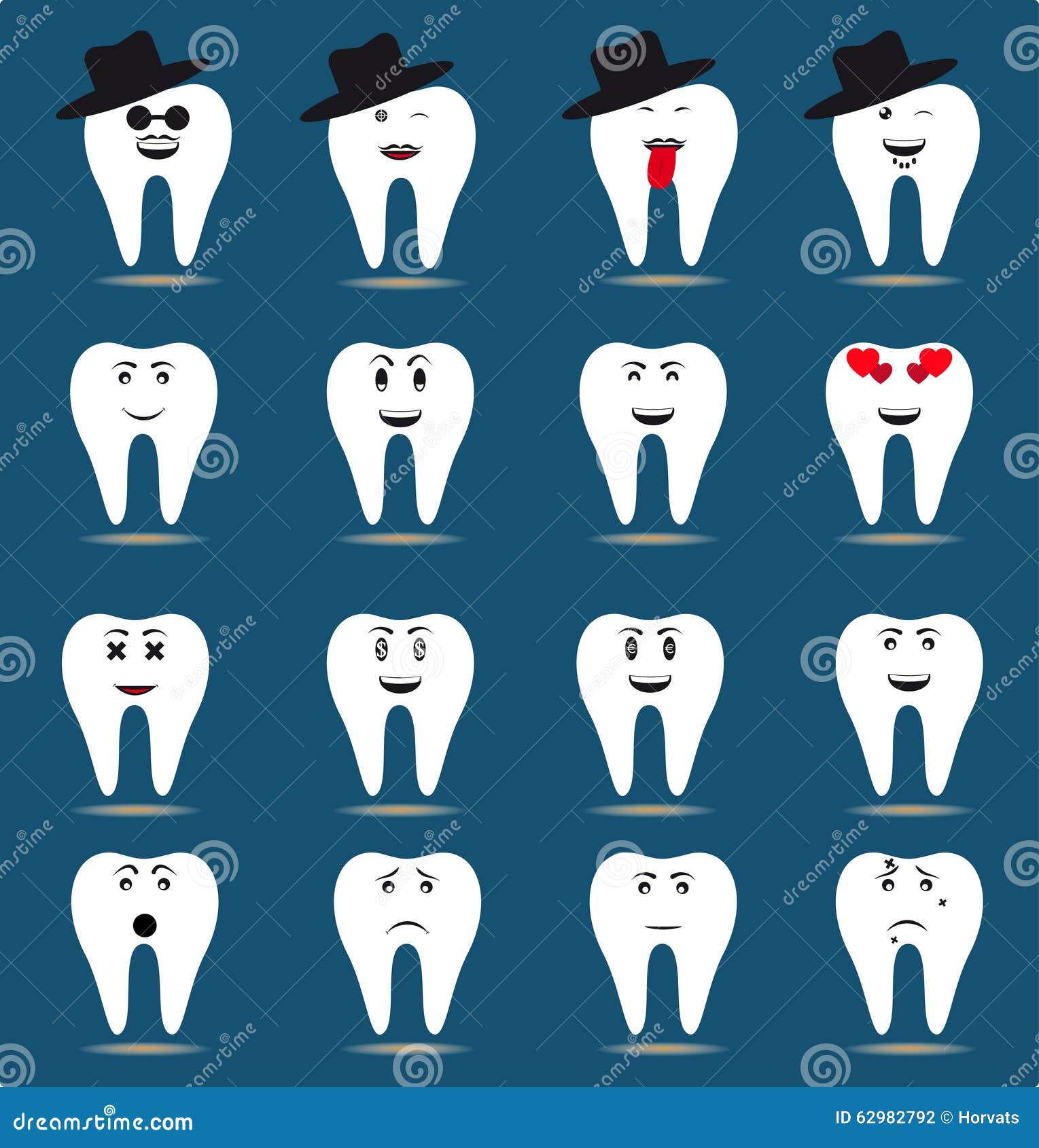 Tooth Icons, Caries And Treatment Symbols Cartoon Vector ...