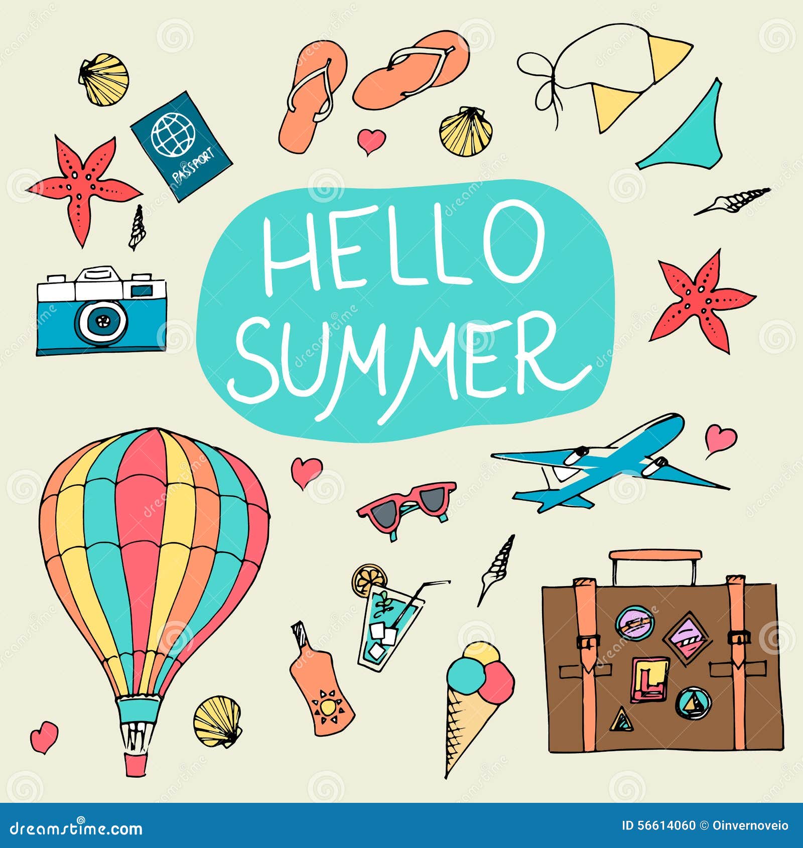 Set of Sketch Design Element Summer Theme with Stock Vector ...