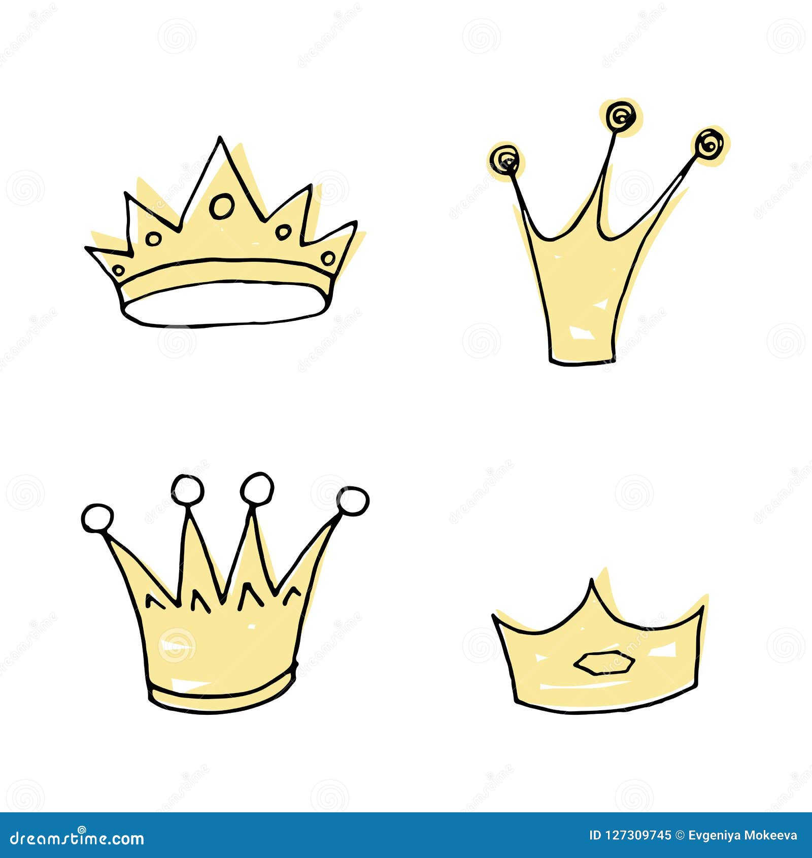 Set of Sketch Hand Drawn Crowns. Stock Vector - Illustration of gold ...