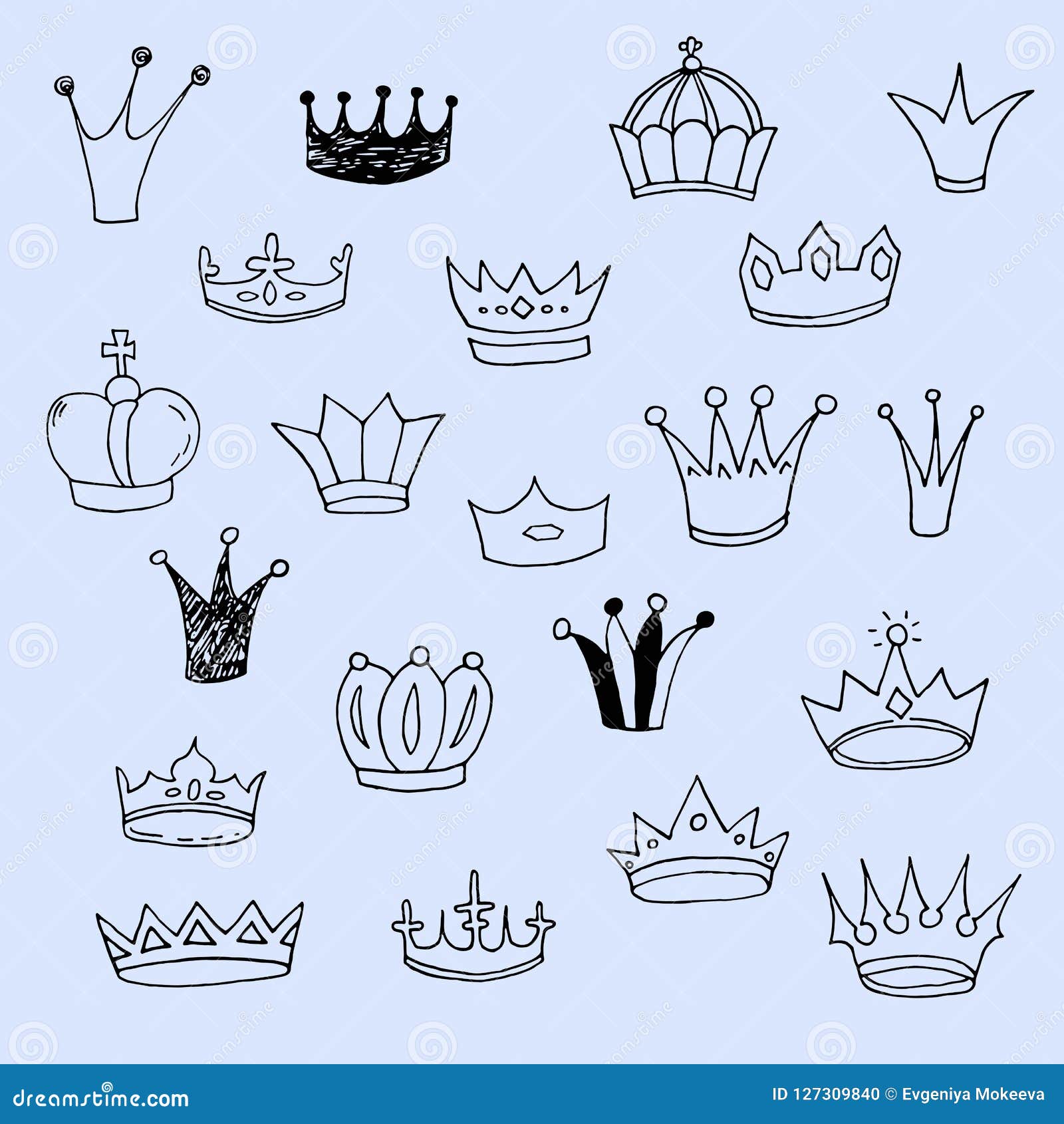 Set of Sketch Hand Drawn Crowns. Stock Illustration - Illustration of ...