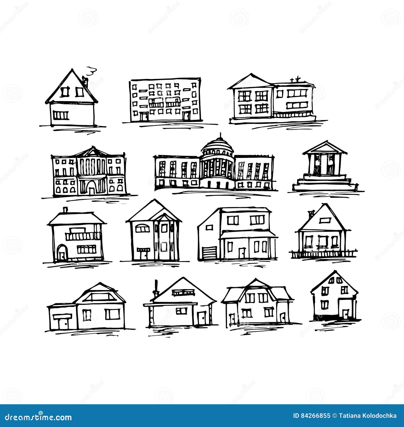 Set of Sketch House, Vector Illustration Stock Vector - Illustration of ...