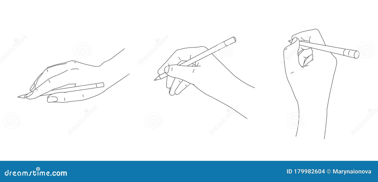 Set of Sketch Line Illustrations of Hand Holding Pen and Writing or ...
