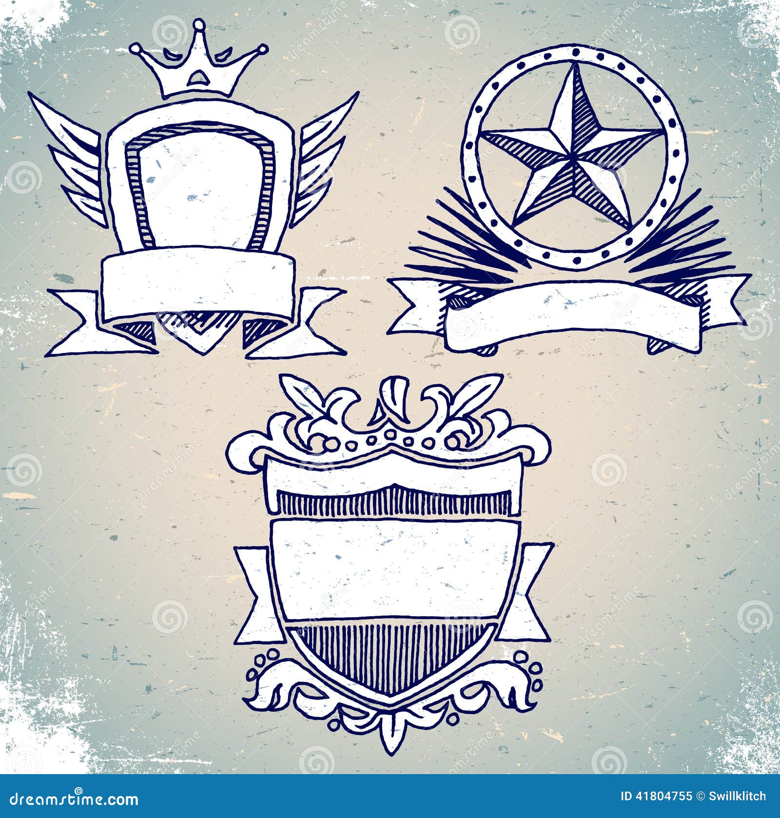 Set of Sketch Vintage Shield Labels Stock Vector - Illustration of ...